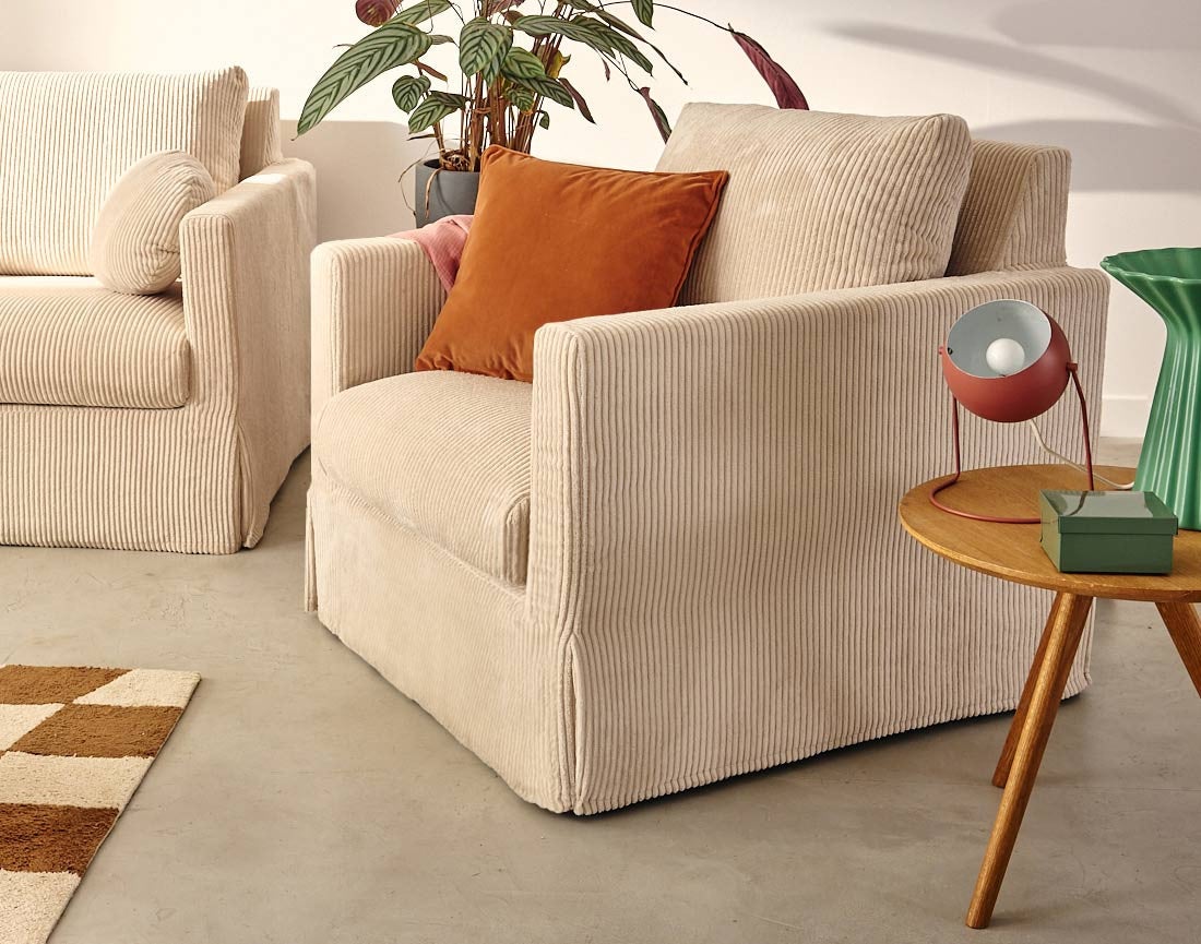 Fauteuil en velours côtelé beige | Leroy Merlin