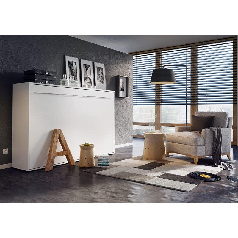 Lenart Armoire Lit escamotable Horizontal 140x200 cm Blanc mat Lit ...