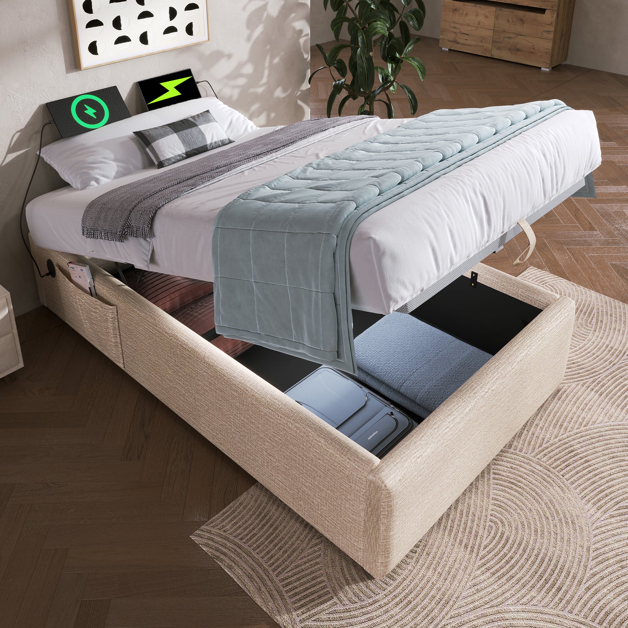 Cama individual tapizada de 90×200 cm, estructura de cama Struraum con ...