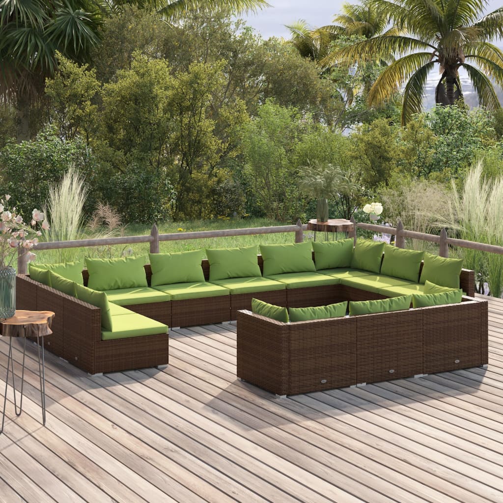 Maison Exclusive Salon de jardin 13 pcs avec coussins Marron Résine ...