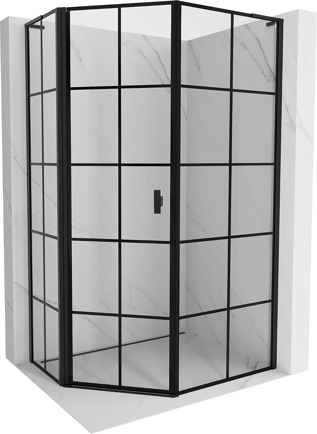 Mexen Mist L cabine de douche pentagonale asymétrique pivotante gauche 90 x 100 cm, grille noire ...