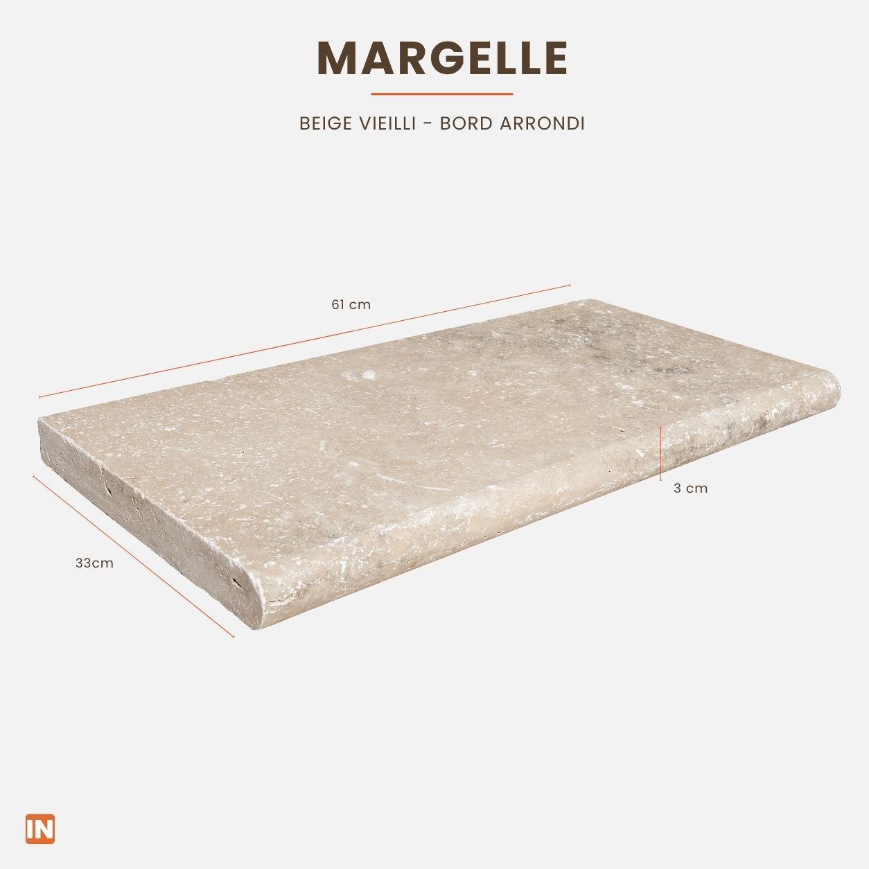 Margelle Travertin Bord arrondi 33x61 cm Ep.3 cm - Travertin 1er choix ...