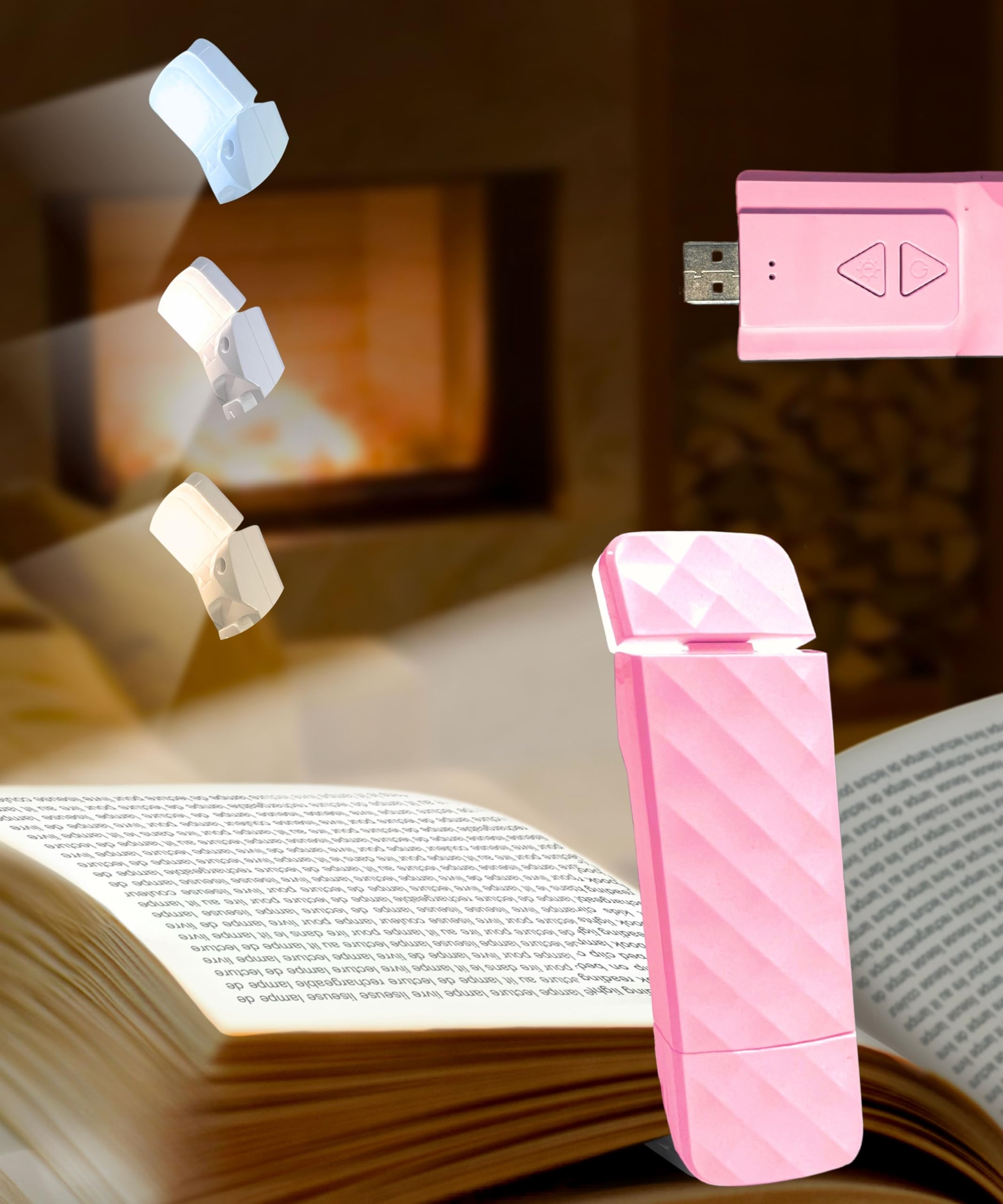 Lámpara de Lectura Rosa Recargable USB,3 Modos de Luz (Cálida,Natural ...