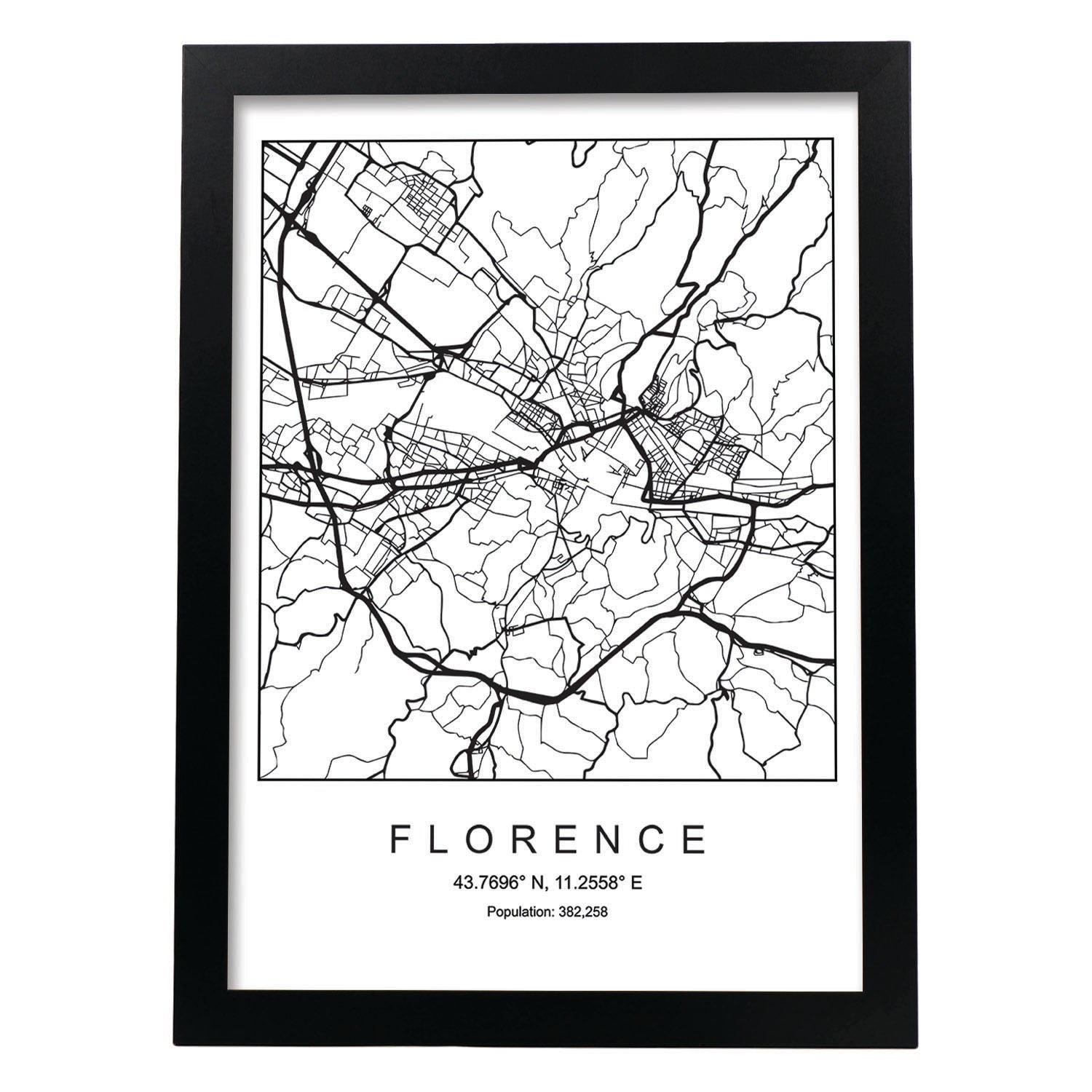 Carte Du Style Nordique De Florence City En Noir Et Blanc. Sans Cadre ...