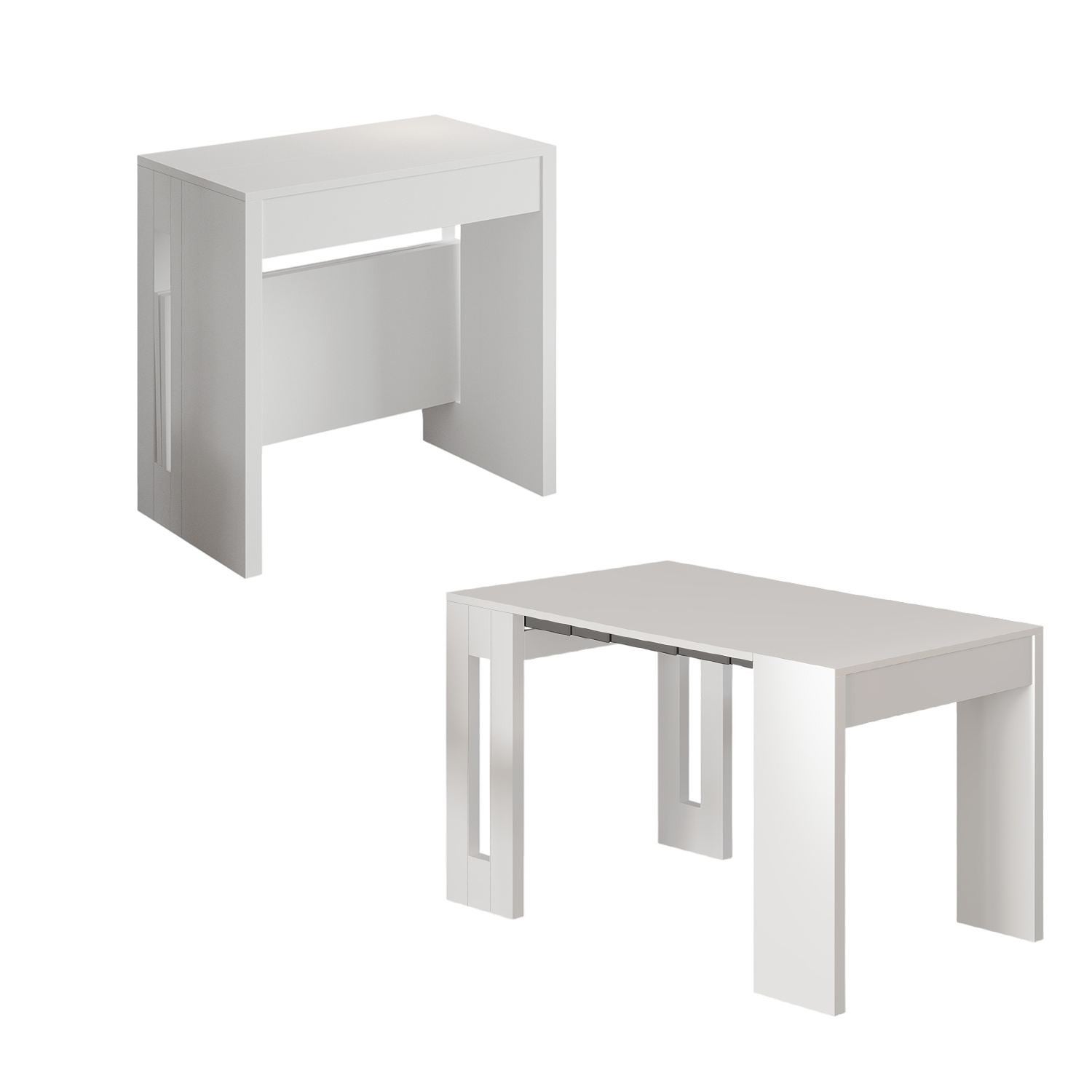 Mesa de comedor extensible de madera "Nivo" - 80 x 44 x 76 cm - Blanco ...