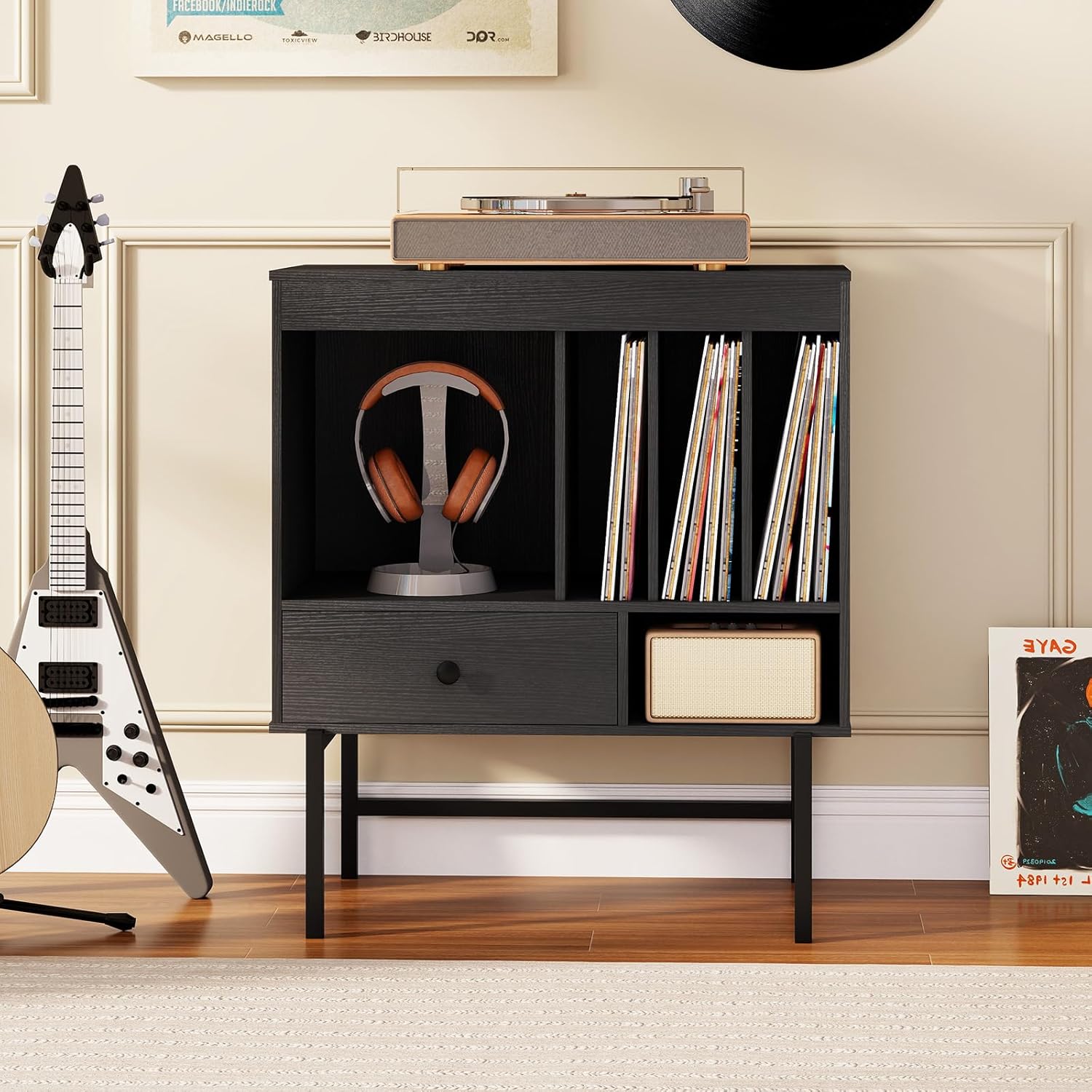 Meuble Platine Vinyle 3 Niveaux pour Albums, Support de Tourne-disques ...