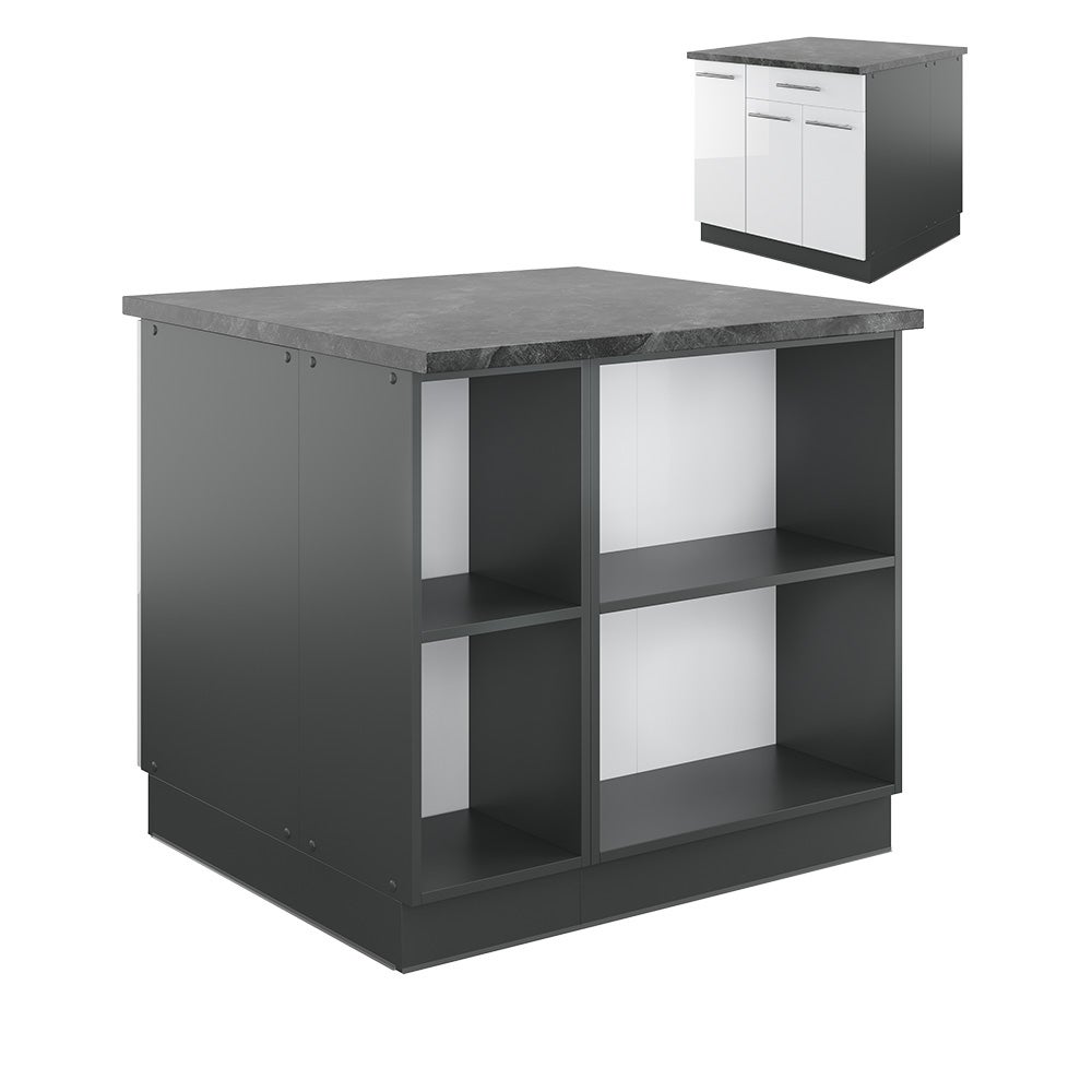 Vicco Îlot de cuisine Fame-Line, Blanc brillant/Anthracite, 90cm avec ...