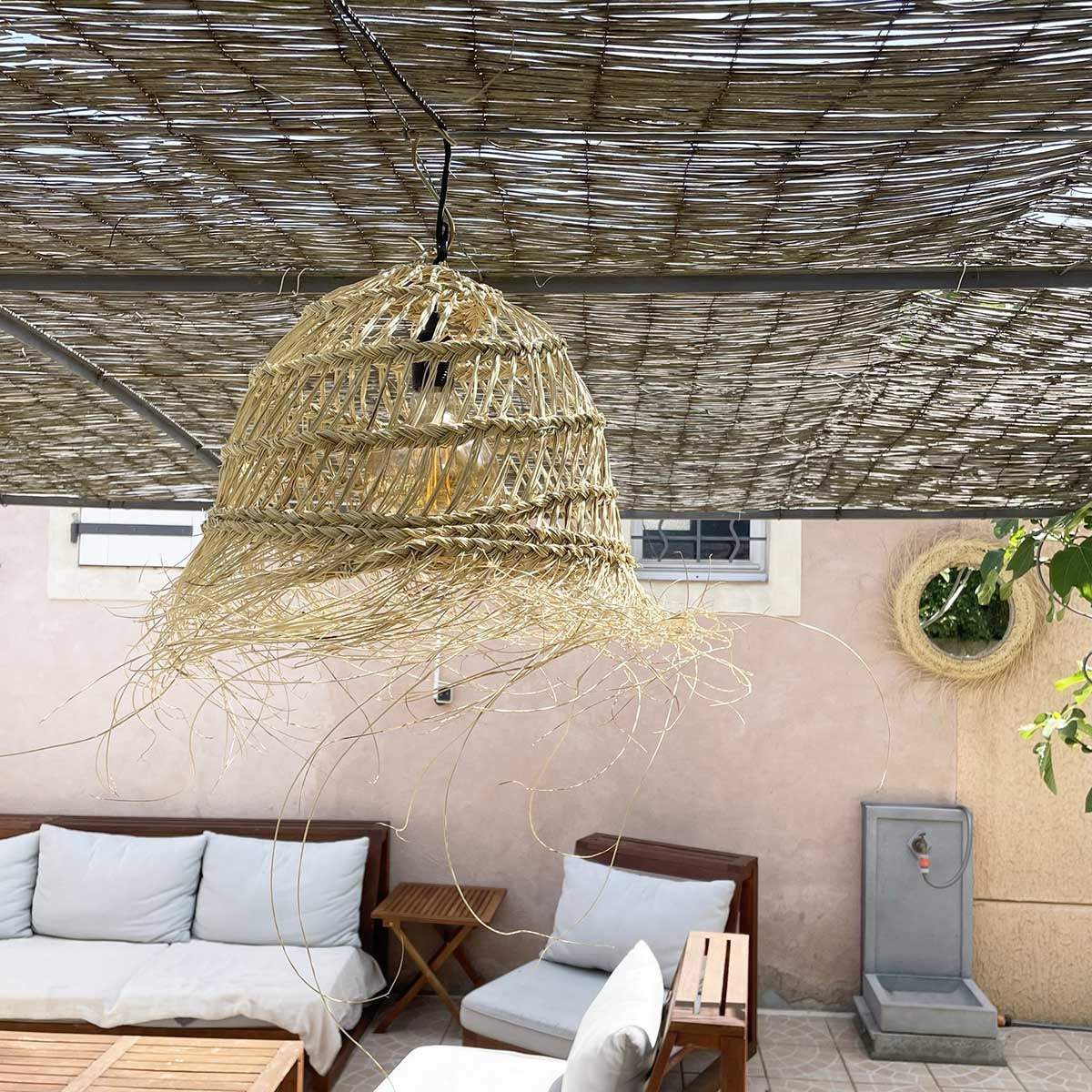 Abat-jour pour suspension ajourée L du Maroc Module en paille tressée ...