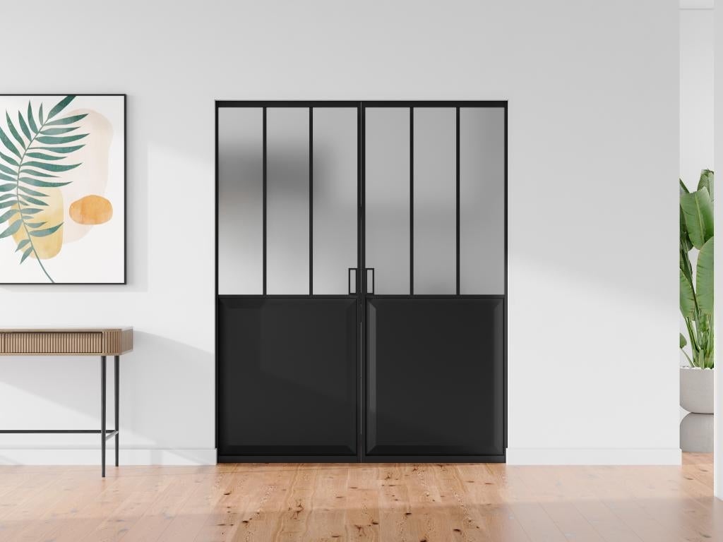 Porte coulissante double atelier avec système à galandage - Noir et ...