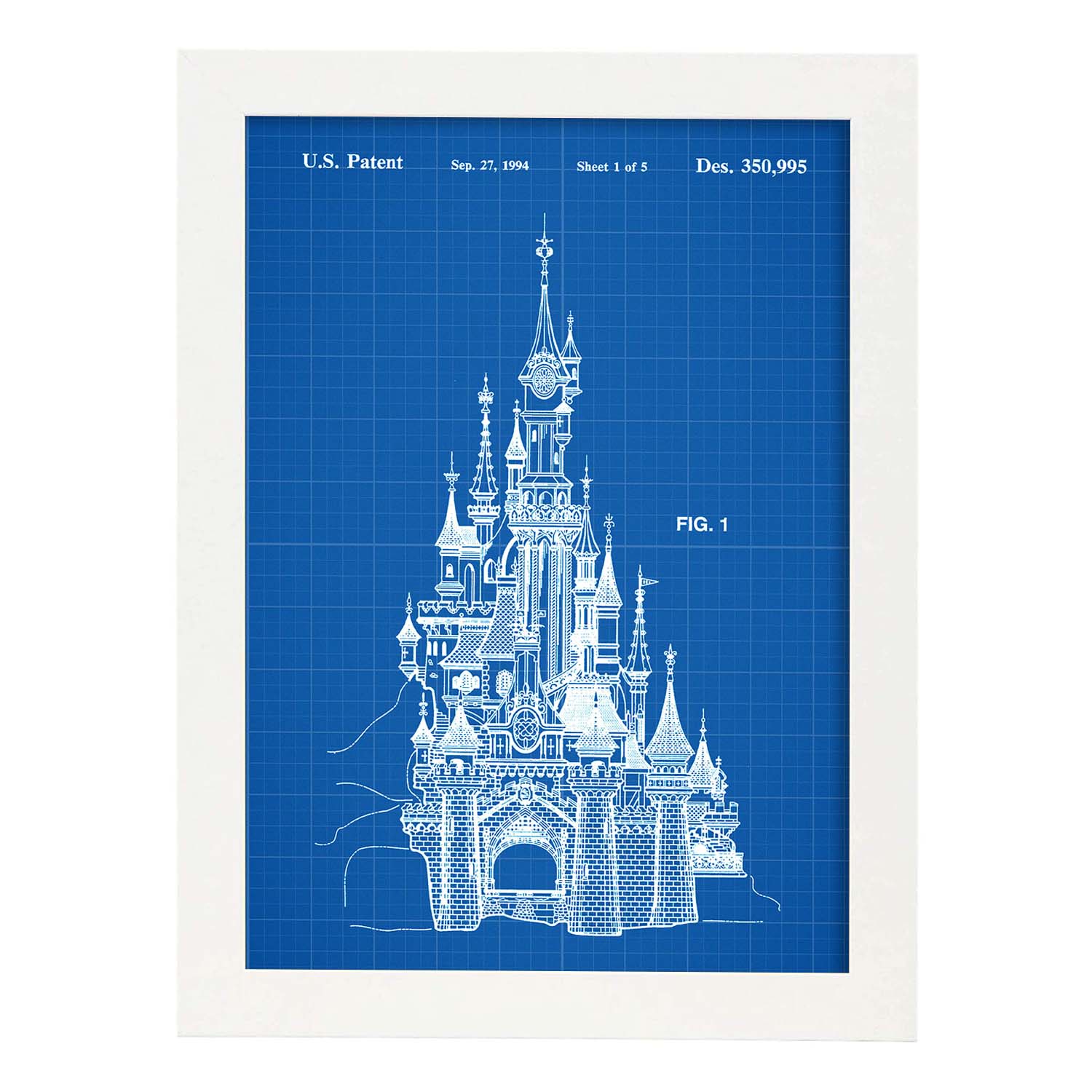 Fiche D'affiches De Brevet De Disney Castle Avec Une Vieille Conception De Brevet A3 Sans Cadre ...
