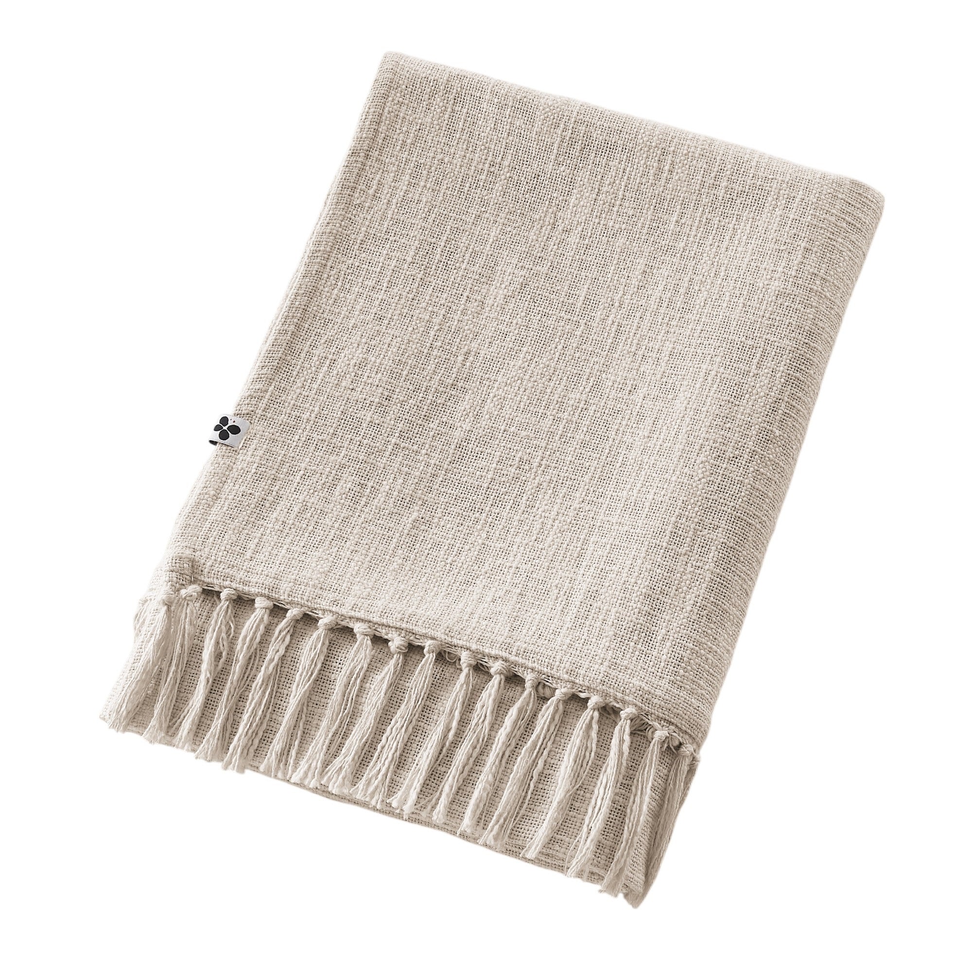 Plaid a franges en coton 180 x 220 cm Sixtine beige | Leroy Merlin