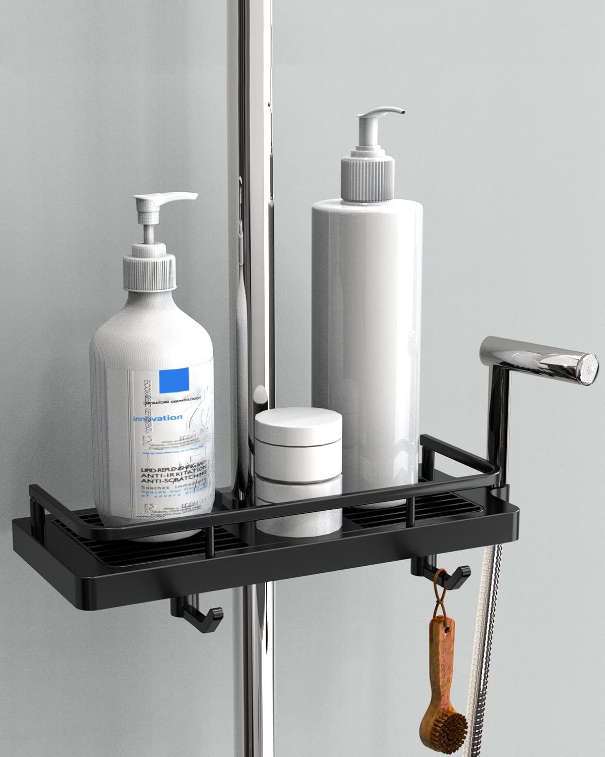 Estante de ducha sin taladrar, con jabonera y ganchos, 25 mm, color ...