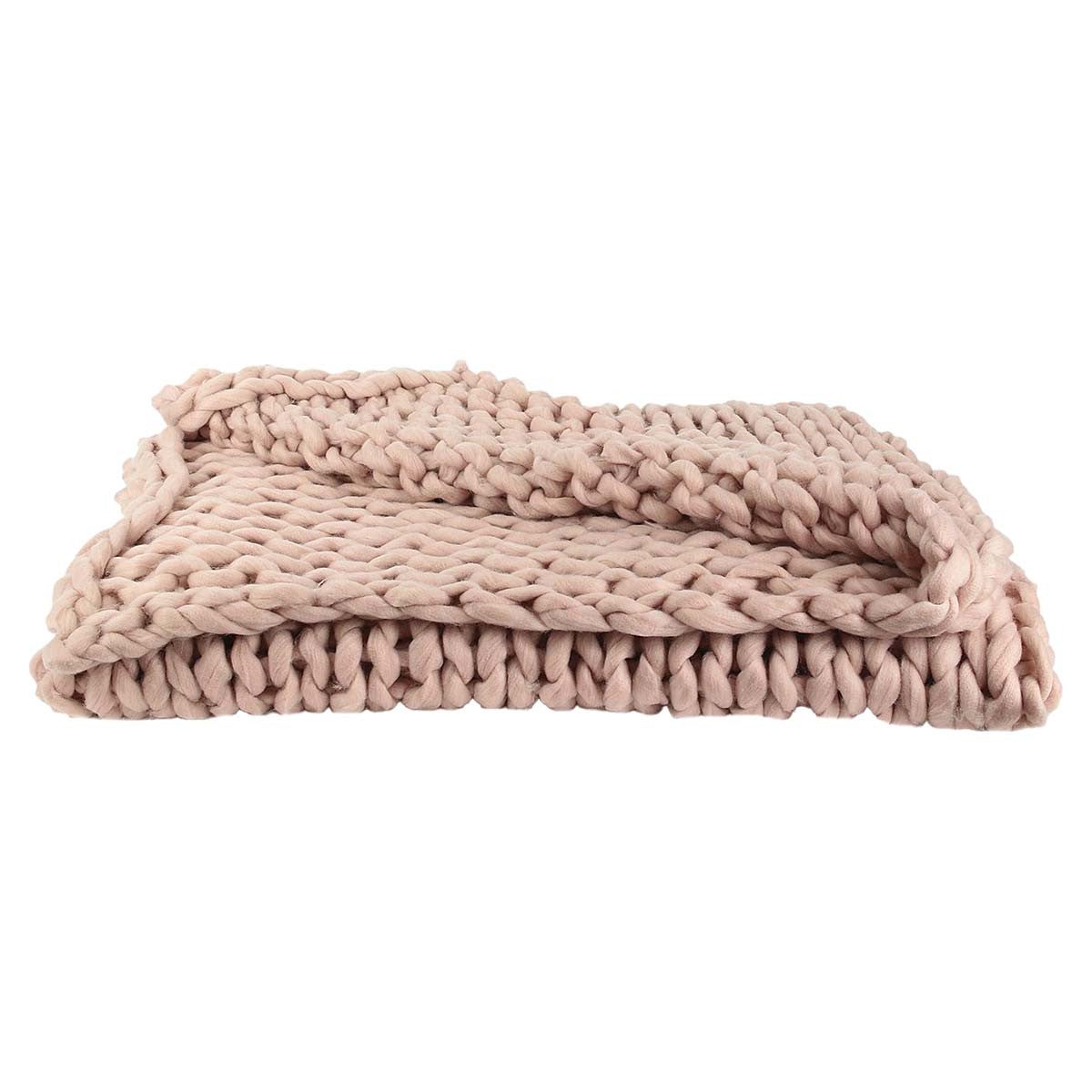 Plaid Chunky 120x150cm Grosse Maille Tressée Coloris Rose - LOTOV ...