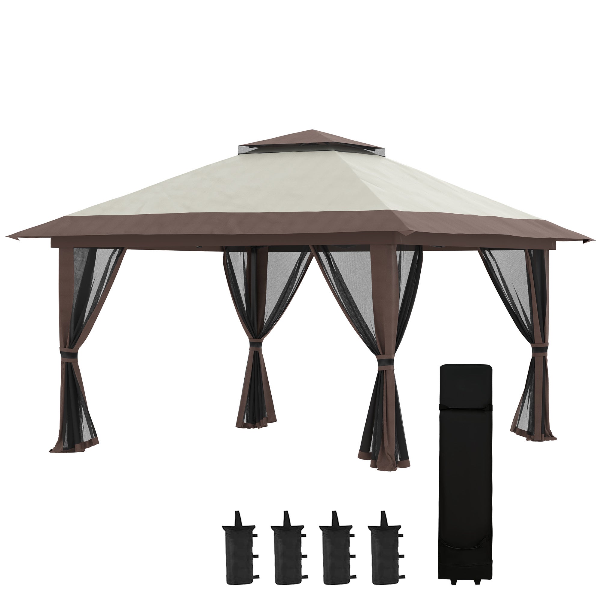 Carpa Plegable OUTSUNNY Metal, Poliéster Beige 392x392x283 cm 84C ...