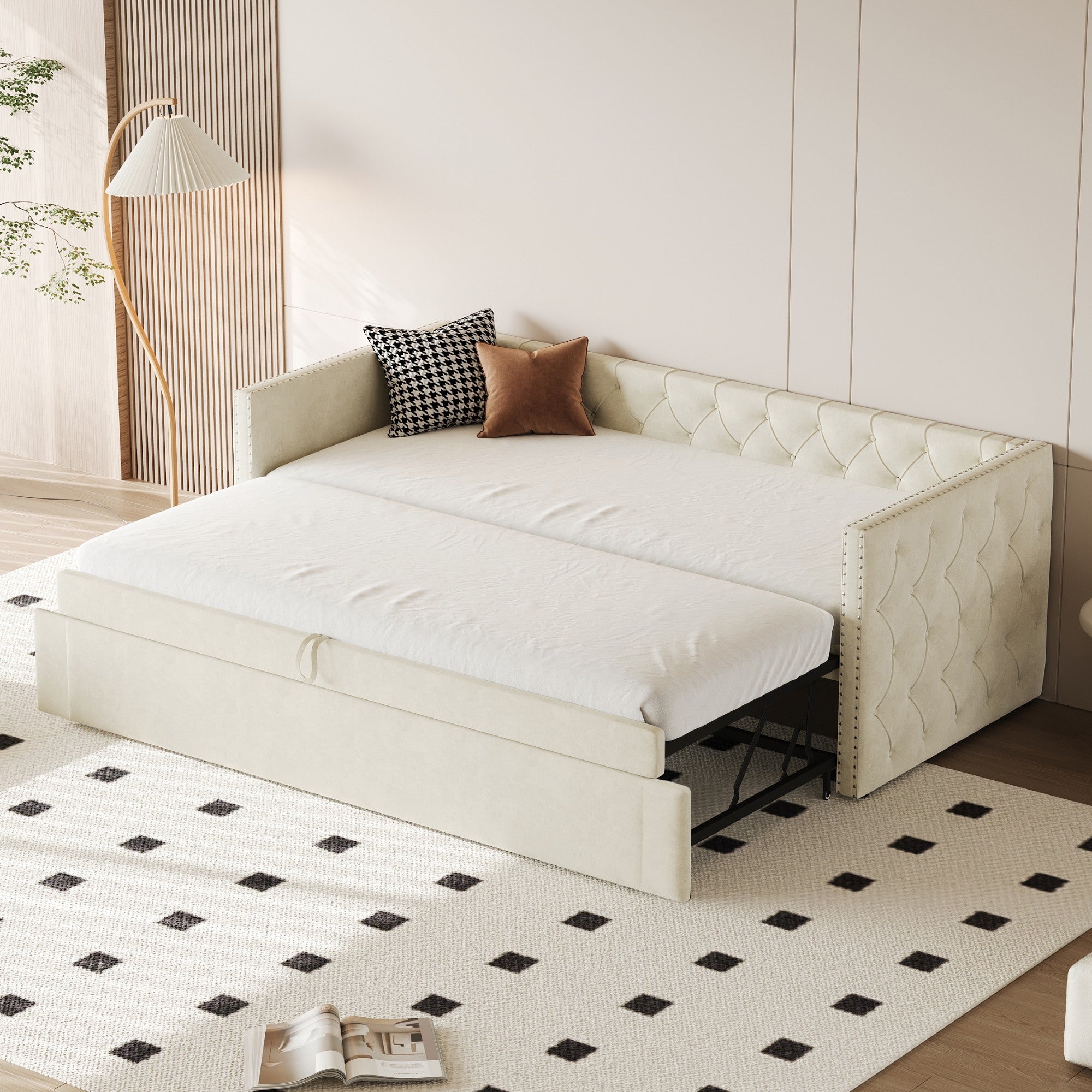 Lit capitonné 90*200 cm, canapé-lit extensible,sommier à lattes,lit ...