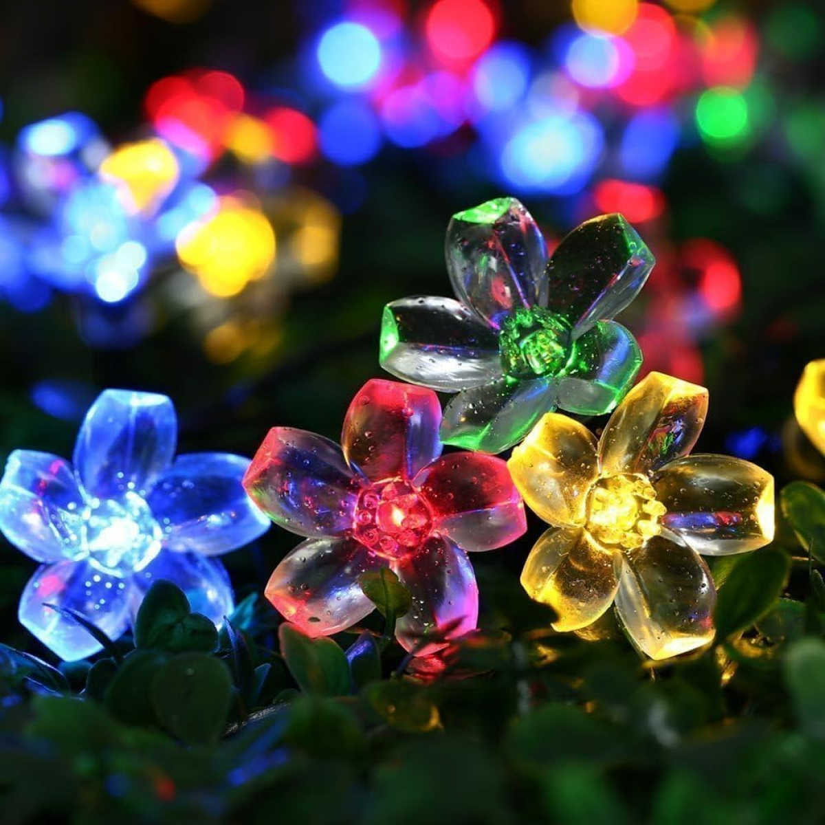 Guirnalda de luces solares para exterior - 12 m, 100 LED con flores ...