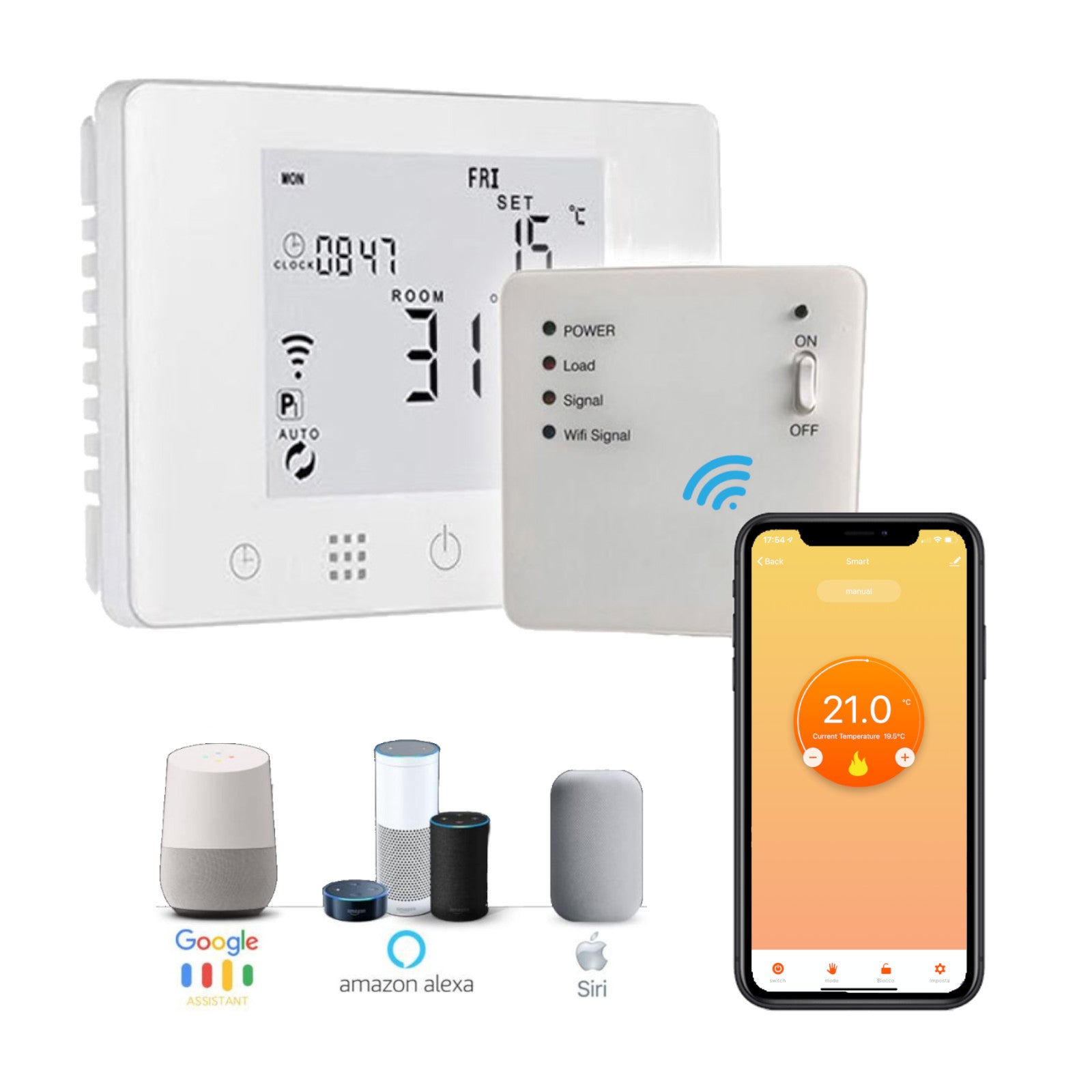 CRONOTERMOSTATO WIFI+RF SENZA FILI ALEXA GOOGLE TERMOSTATO DA PARETE O ...