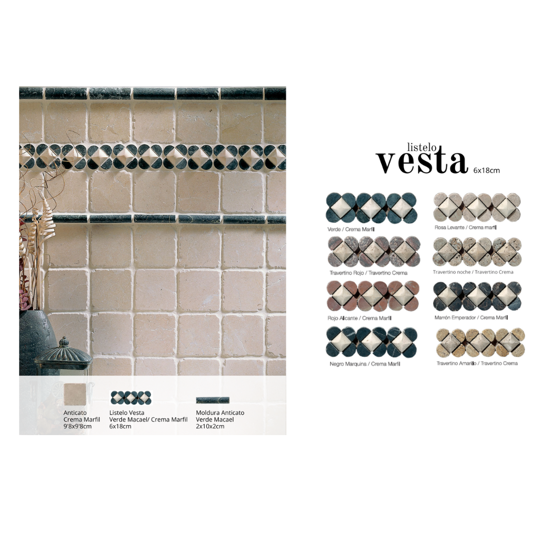 Pierre naturelle LISTEL VESTA 6x18cm VERT MACAEL ET CRÈME MARFIL. 1m ...
