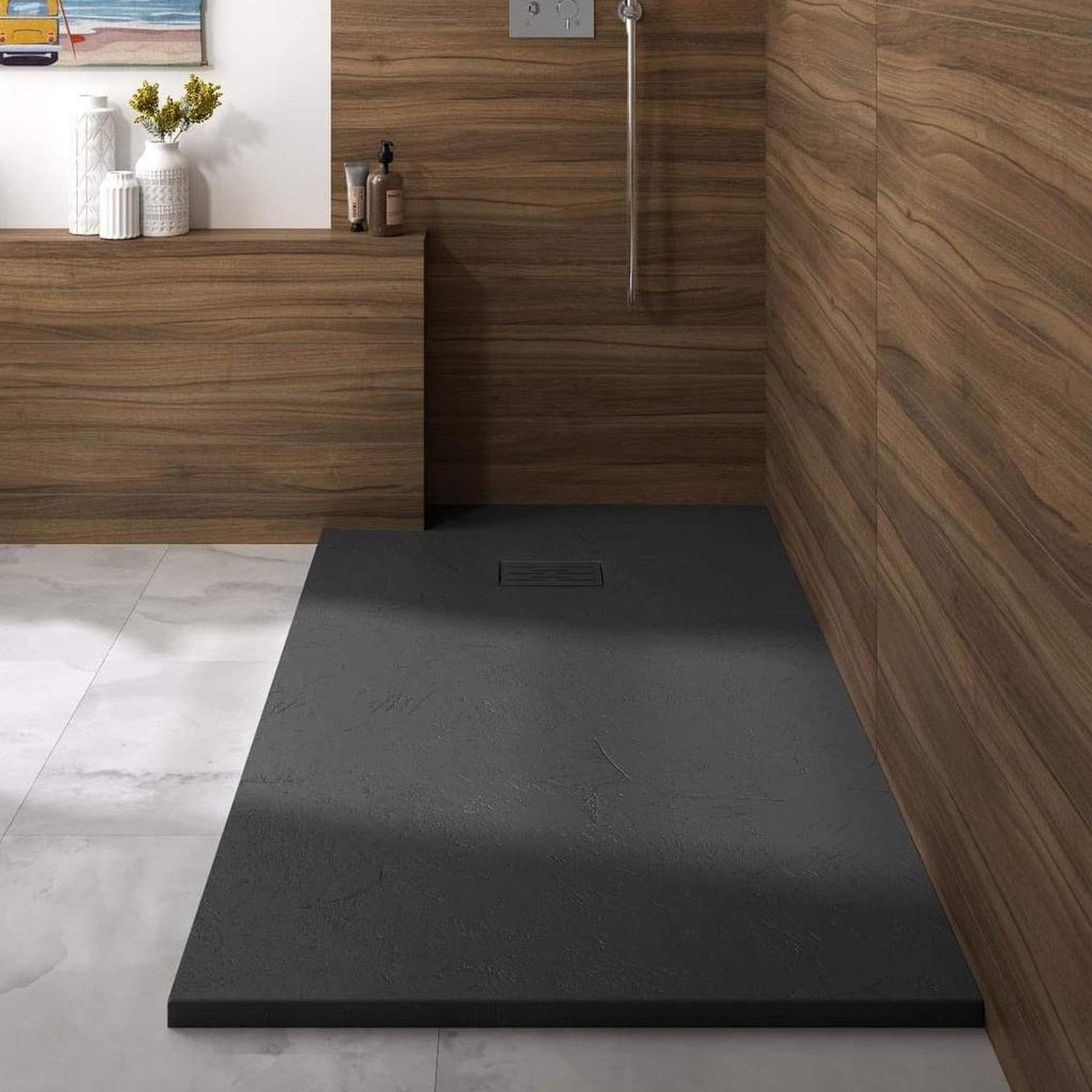 Kinedo Kinerock Receptor de ducha negro Evo 180x80, textura mineral con ...
