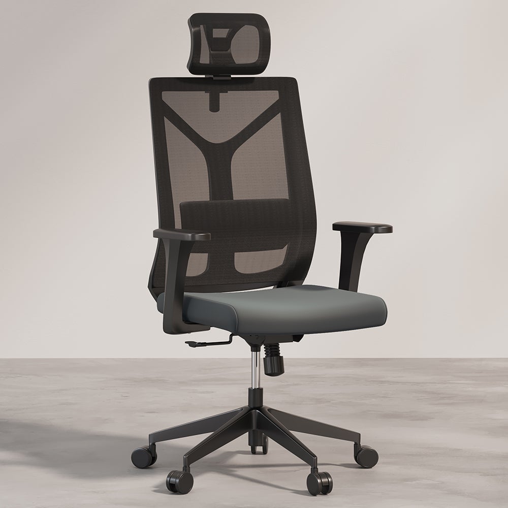 Chaise de bureau ergonomique avec roulettes et accoudoirs - Retor Gris ...