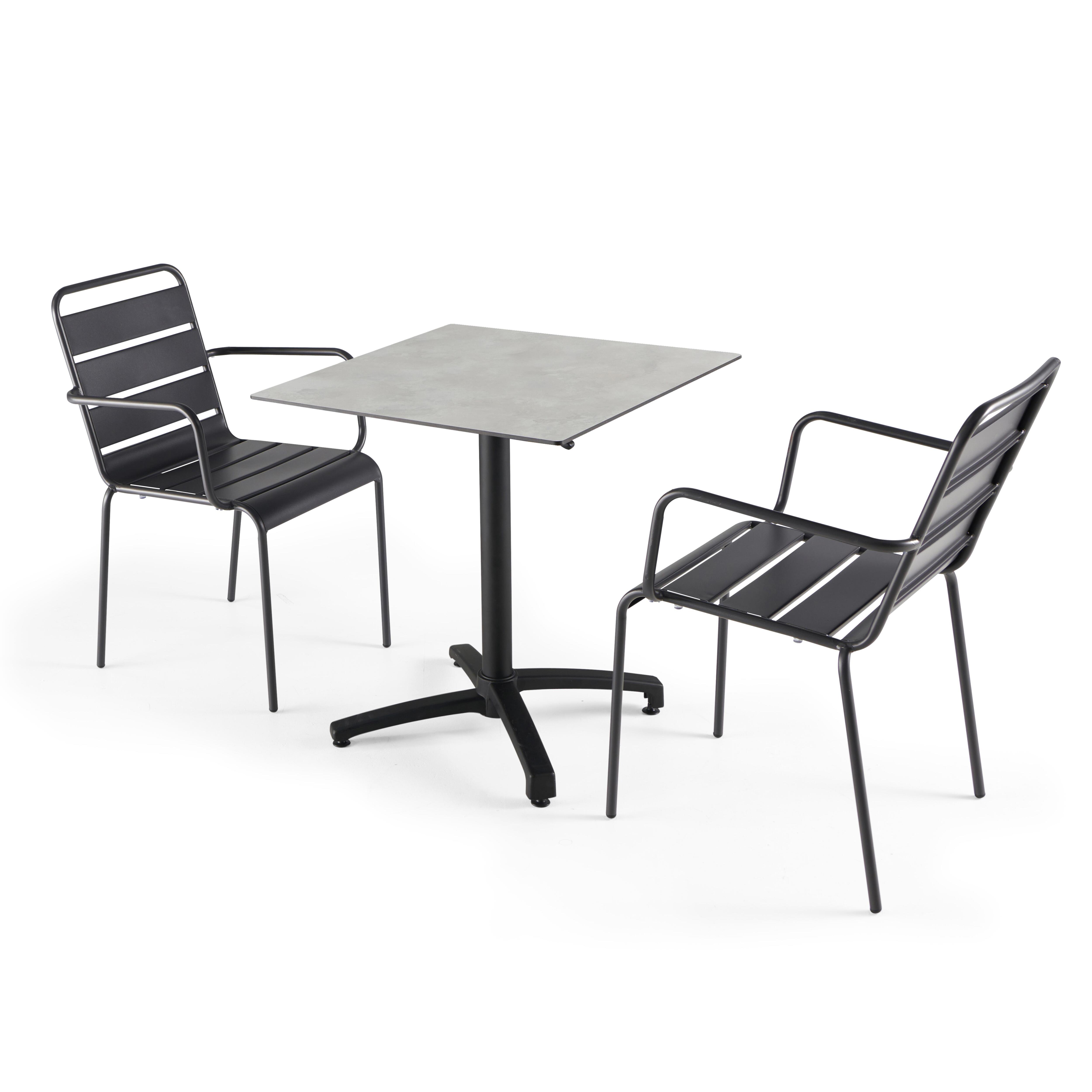 Ensemble table terrasse stratifié beton gris clair et 2 fauteuils gris ...