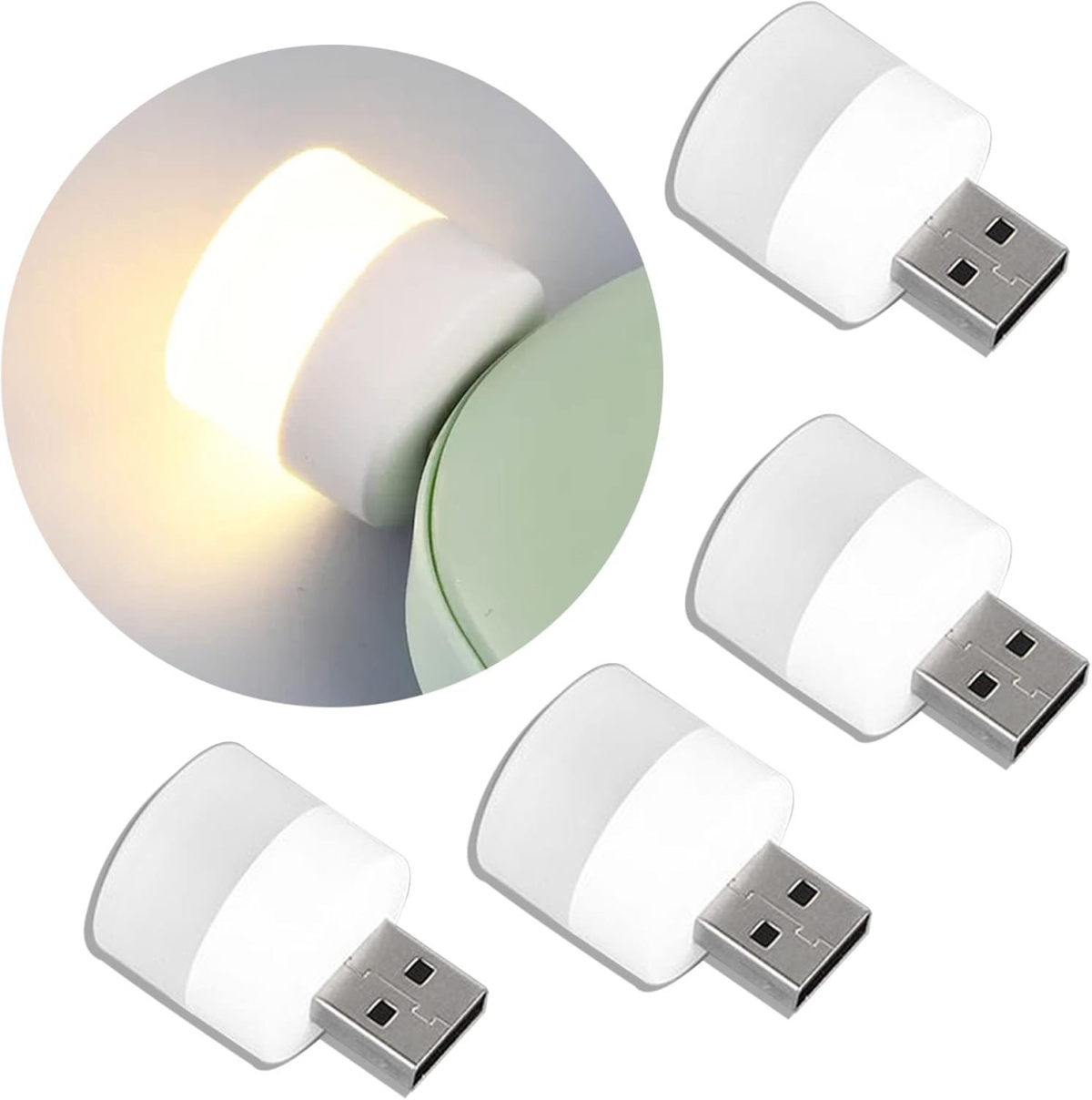 Bombilla LED nocturna mini USB, enchufable, blanco cálido, compacta ...