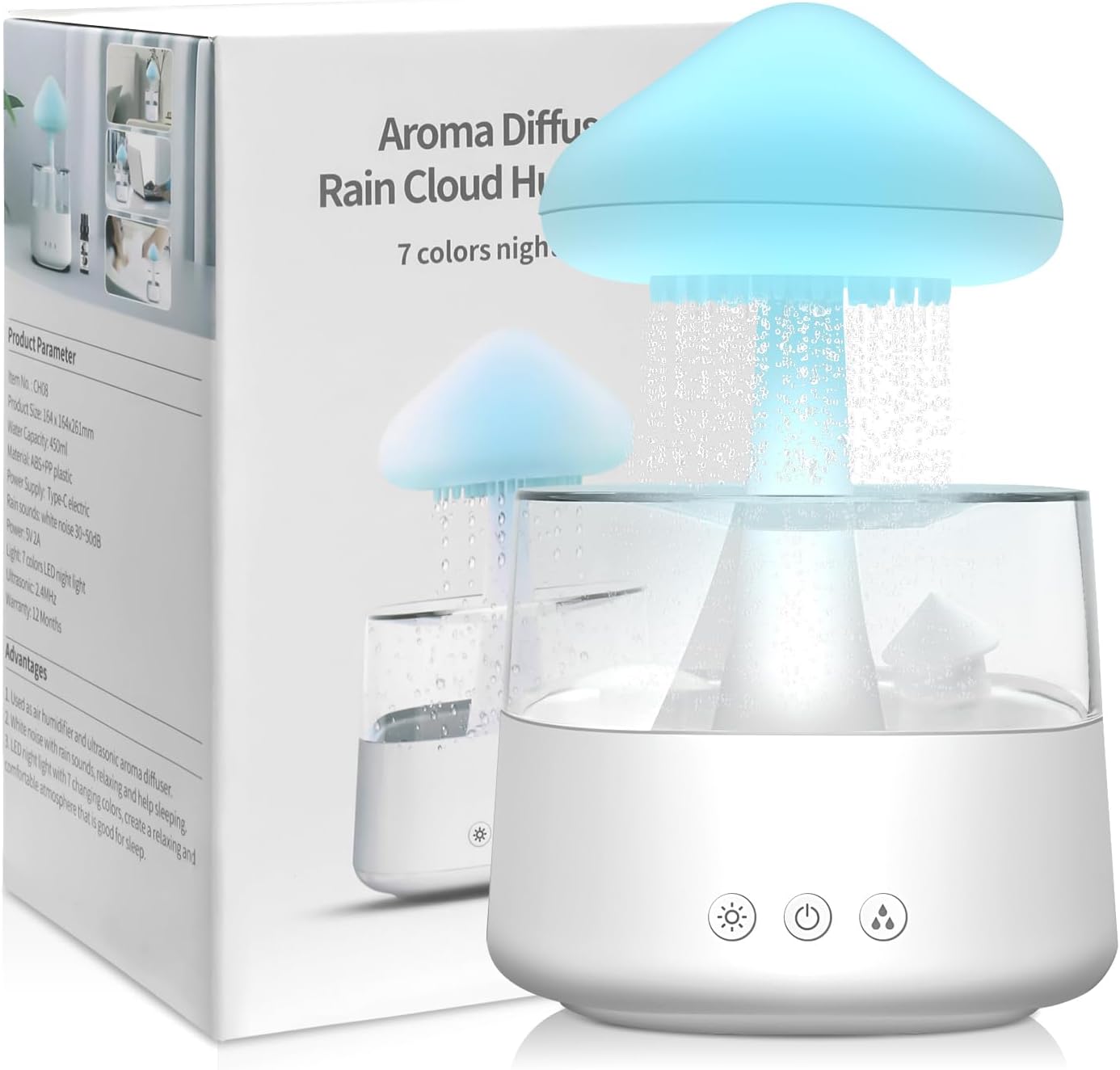 Lámpara de Lluvia Humidificador 450ML con 7 Luces LED - Difusor de ...