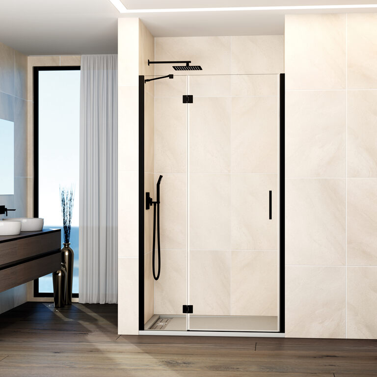 Paroi de douche GLASS 89.5-95 cm - Fixe 20 cm + Porte 70 cm - Noir ...