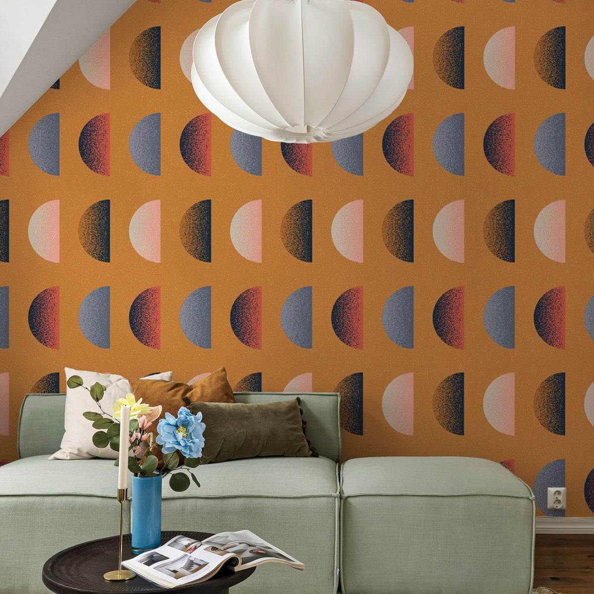 Carta da parati panoramica grafica mezzaluna, Giallo 300 x 250cm ...