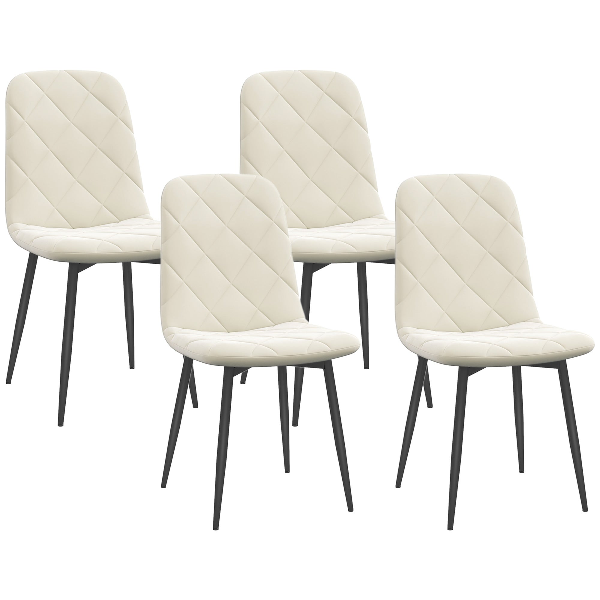 Lot de 4 Chaises Rembourrées, Dossier Haut, Pieds Acier, Velours, Crème ...