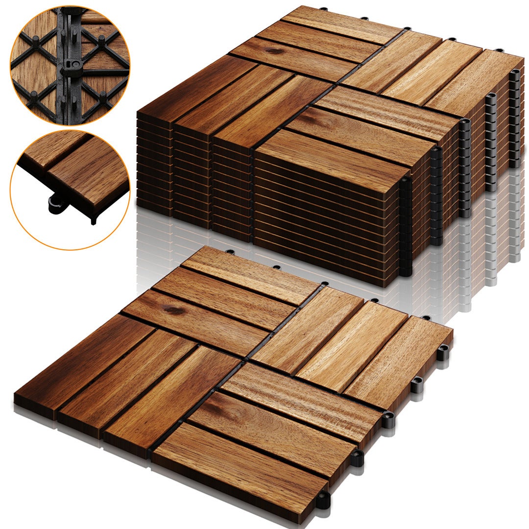 44pcs Dalles de terrasse acacia mosaïque 30x30cm système de clips dalle ...