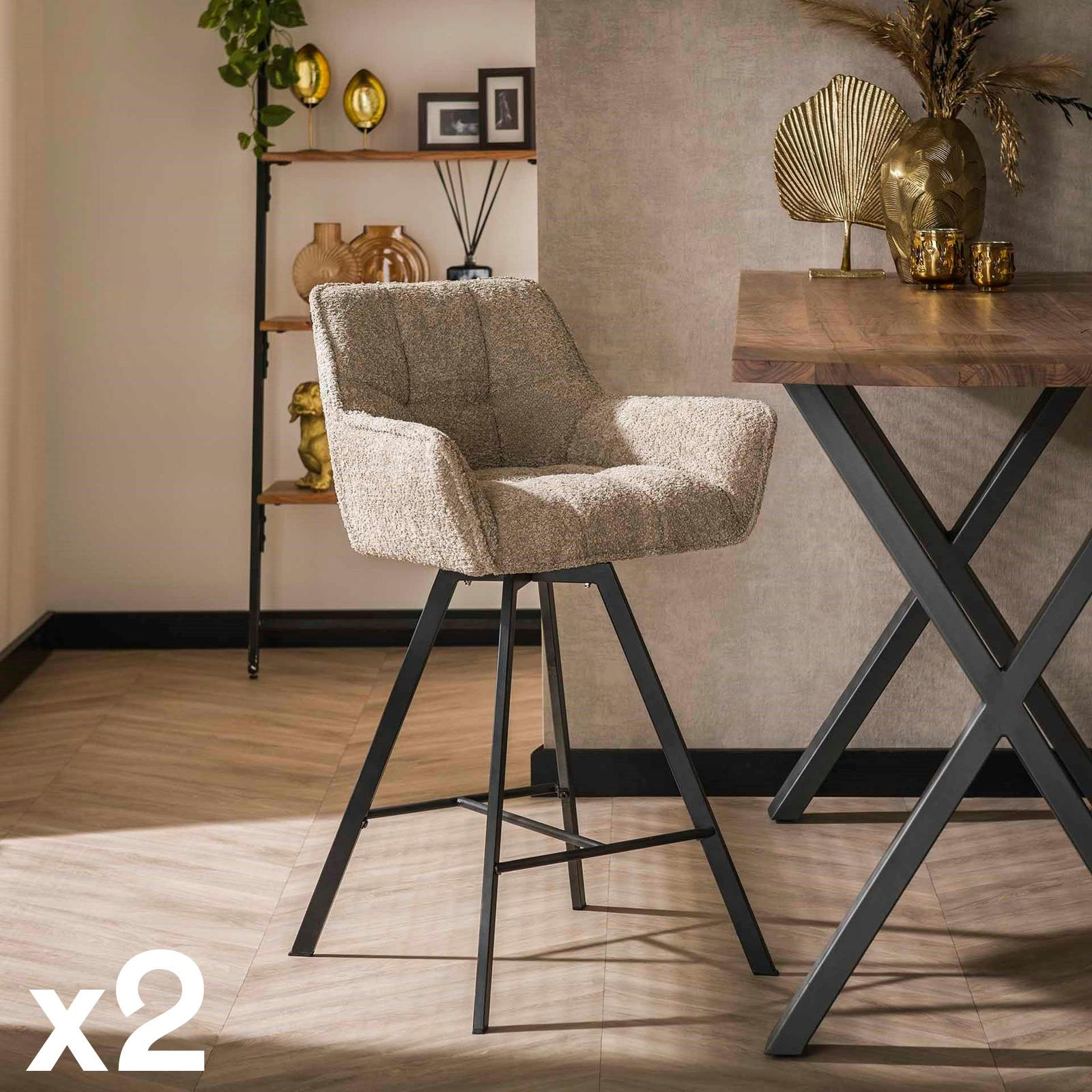 Chaise de bar confortable en bouclette sable avec fonction pivotante ...