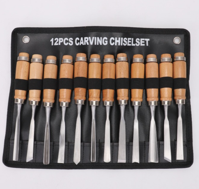 Ensemble de 12 outils de sculpture sur bois, couteau et outils de ...