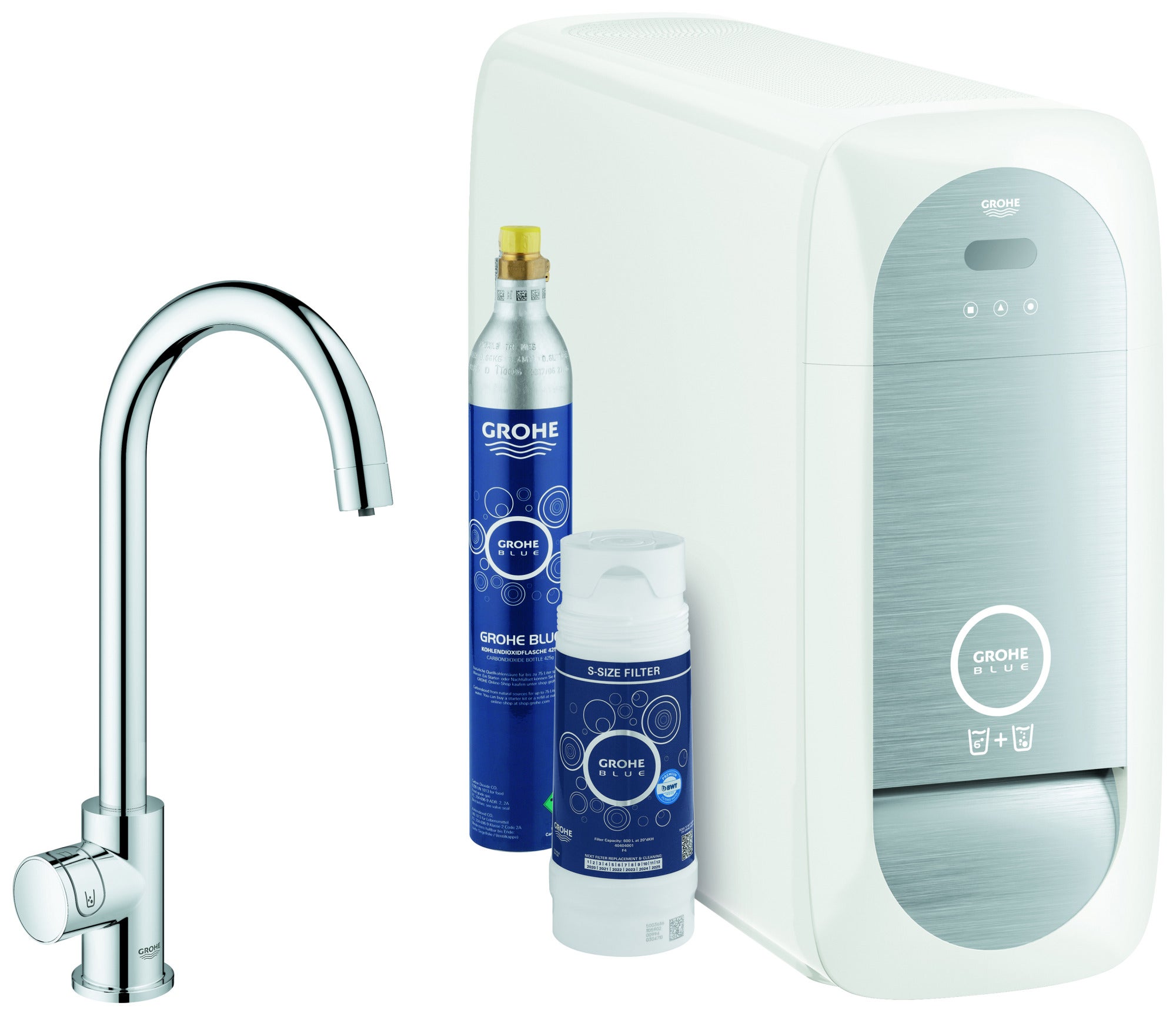 Grohe Blue Home Mono C-spout Starter Kit Mono robinet avec fonction de filtre, avec radiateur et ...