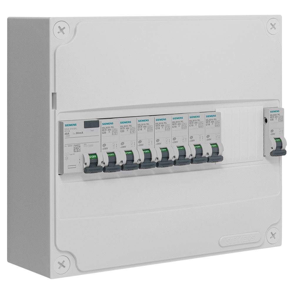 Tableau 1 rangée pré-équipé monophasé 1 inter. diff. 40A type AC + 8 disjoncteurs-SIEMENS ...
