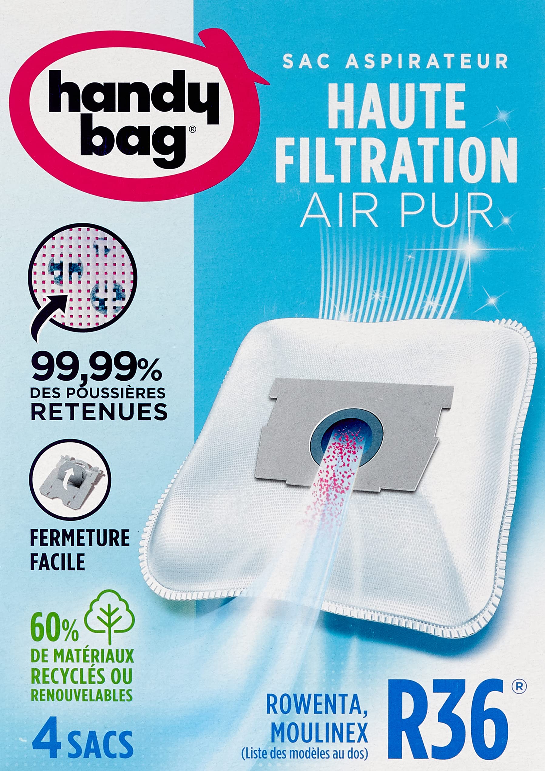 HANDYBAG R36 Lot de 4 Sacs aspirateur - Anti odeur et anti allgeriques ...