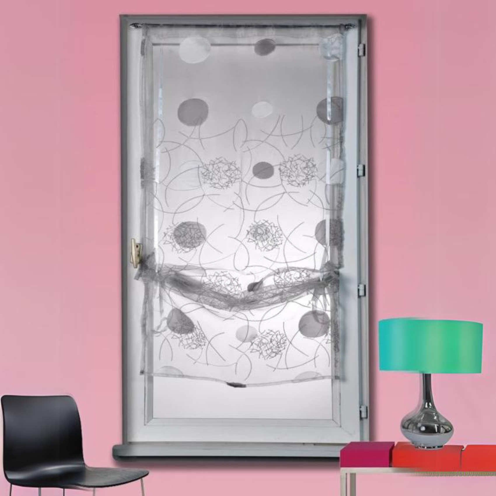 Petit voilage en organza jacquard à remonter - Gris clair - 60x160 cm ...