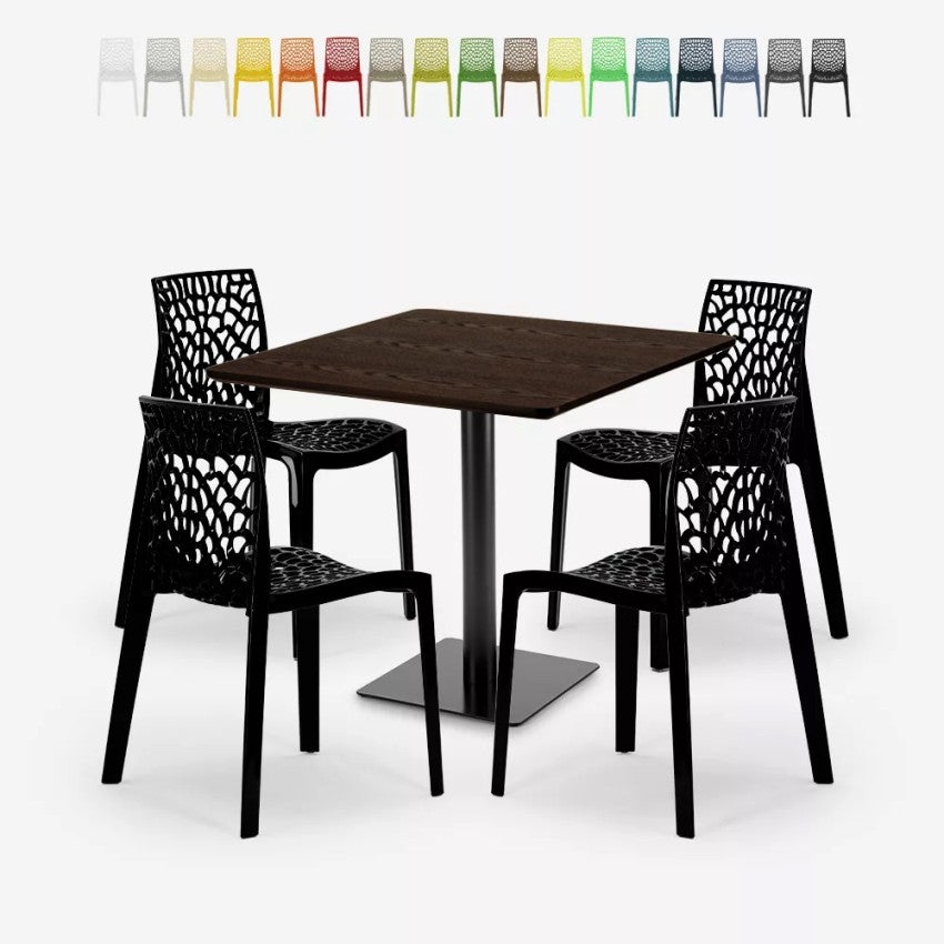 Ensemble Table Bois Métal Horeca 90x90cm 4 Chaises Design Empilables ...