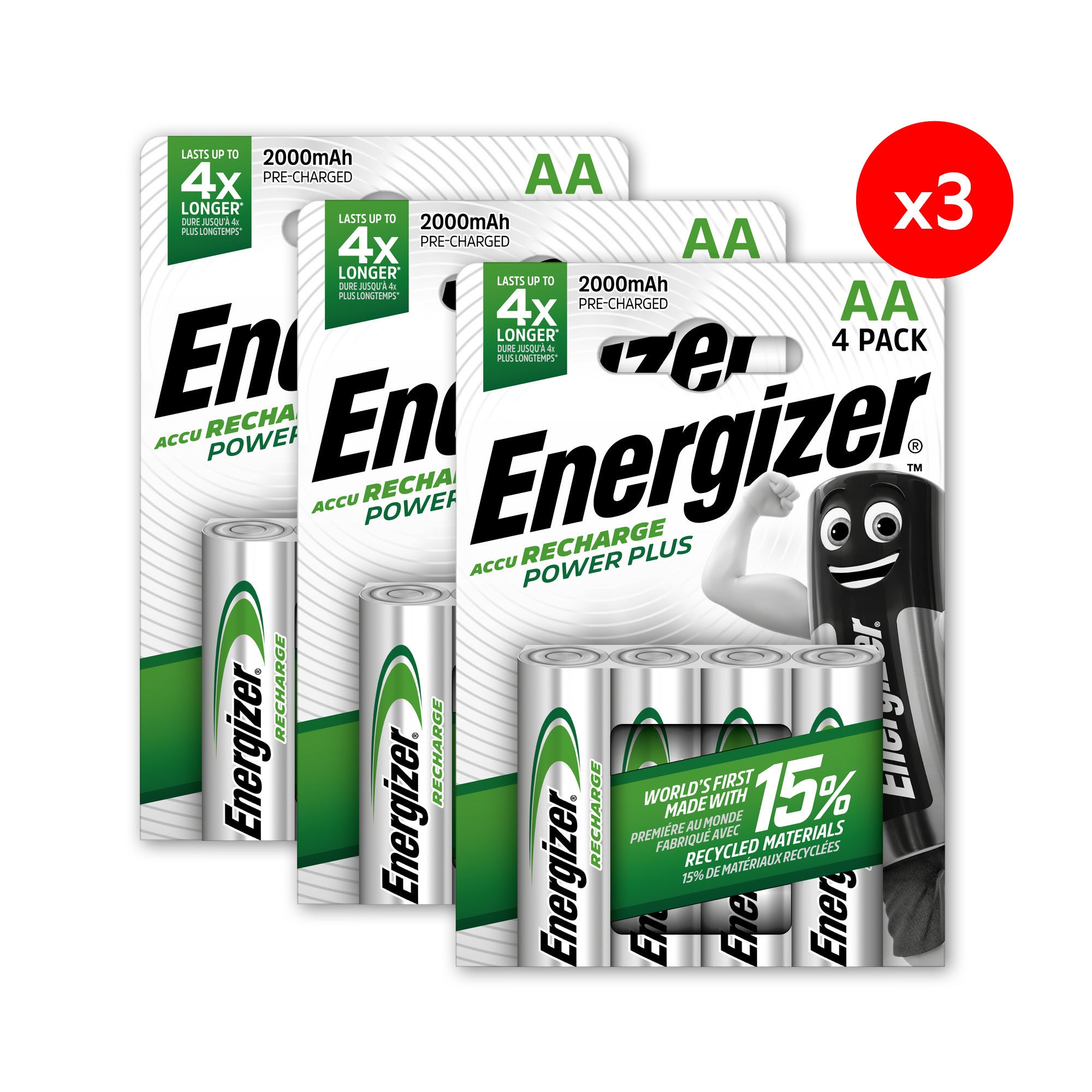 Pack de 3 - Energizer, Power Plus Rechargeable AA/HR6, pack de 4 Piles ...