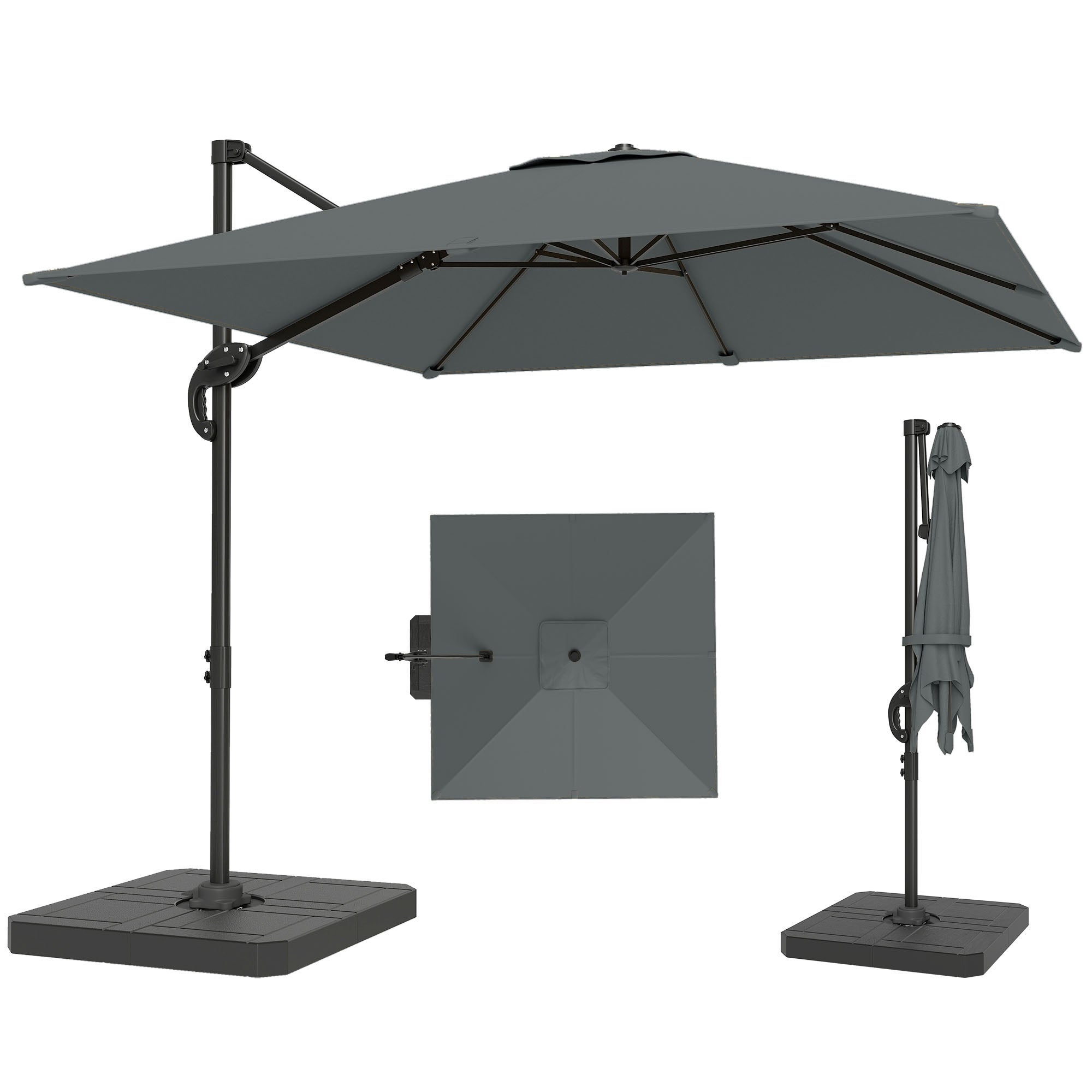 Sombrilla de aluminio descentrada, Ø244 cm, con base de manivela ...