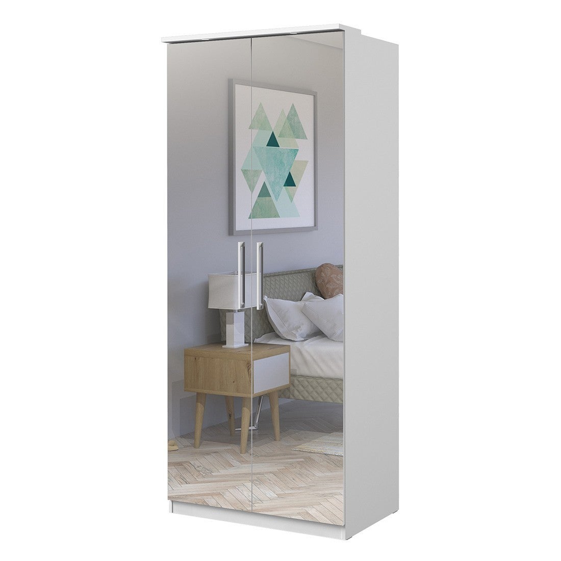 Armario de 2 puertas con espejo, colección MODULO, blanco con LED, pack ...