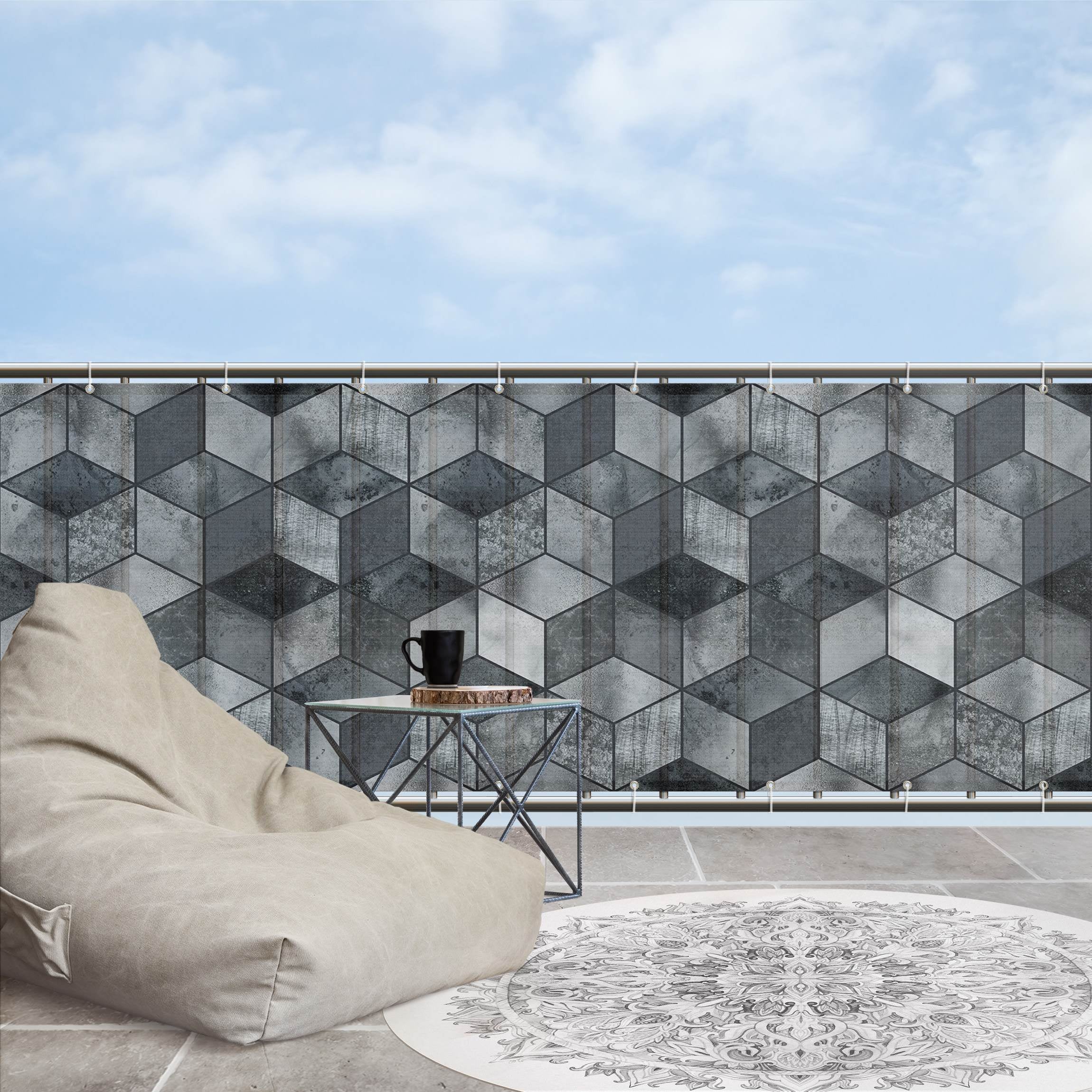 Brise-vue pour balcon - Motif cube gris cristal 600 x 75 cm | Leroy Merlin