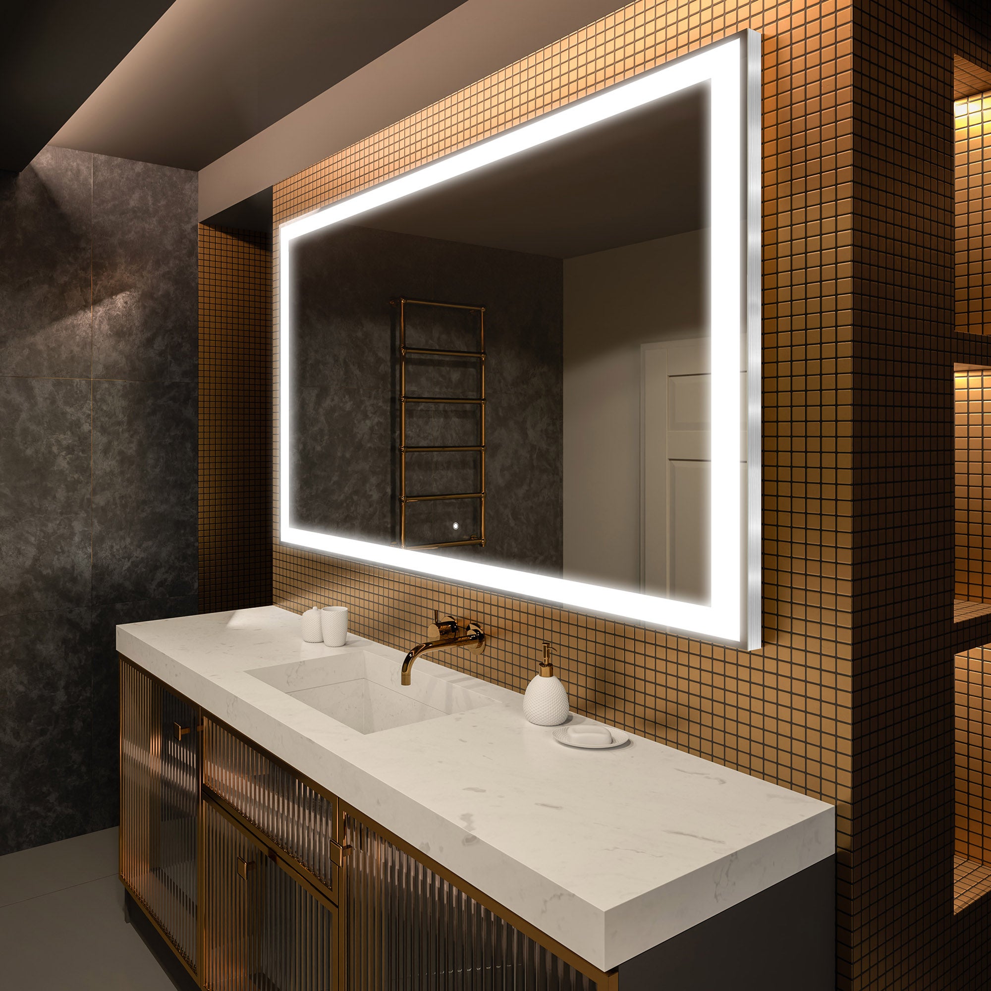 Miroir de salle de bain lumineux - Miroir 160x100cm rectangulaire ...