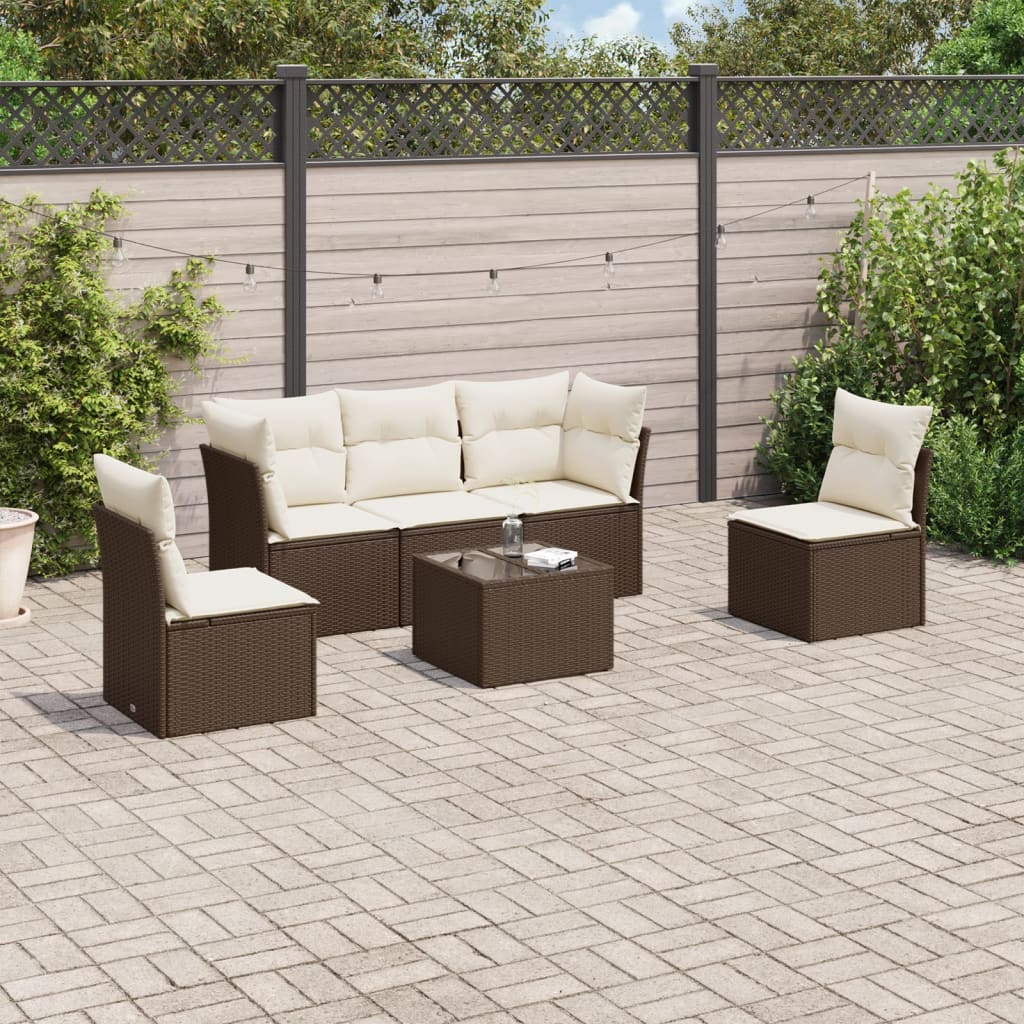 Set Divano da Giardino 6 pz con Cuscini Marrone in Polyrattan vidaXL ...