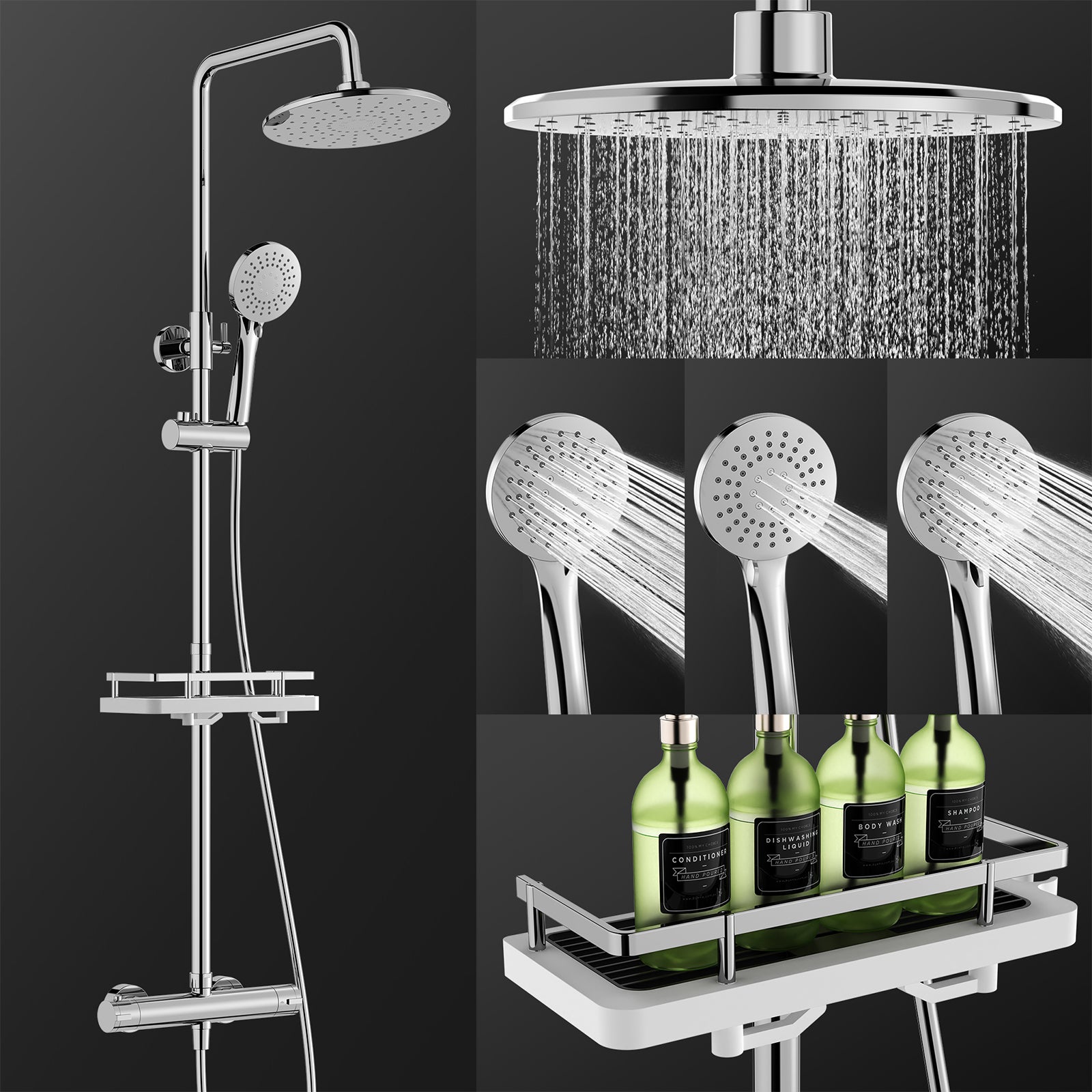 Colonne de Douche Thermostatique avec Étagère, Hauteur Réglable (940 ...