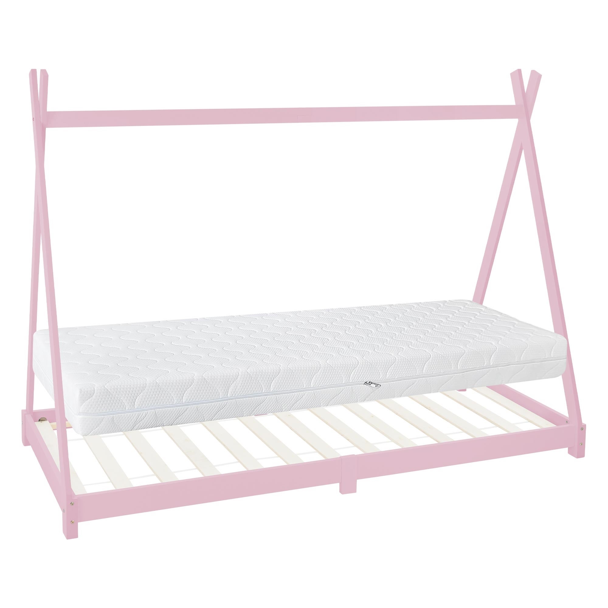 Lit Enfant + Matelas Lit Maison Sommier à lattes Tipi Lit Bois Rose ...