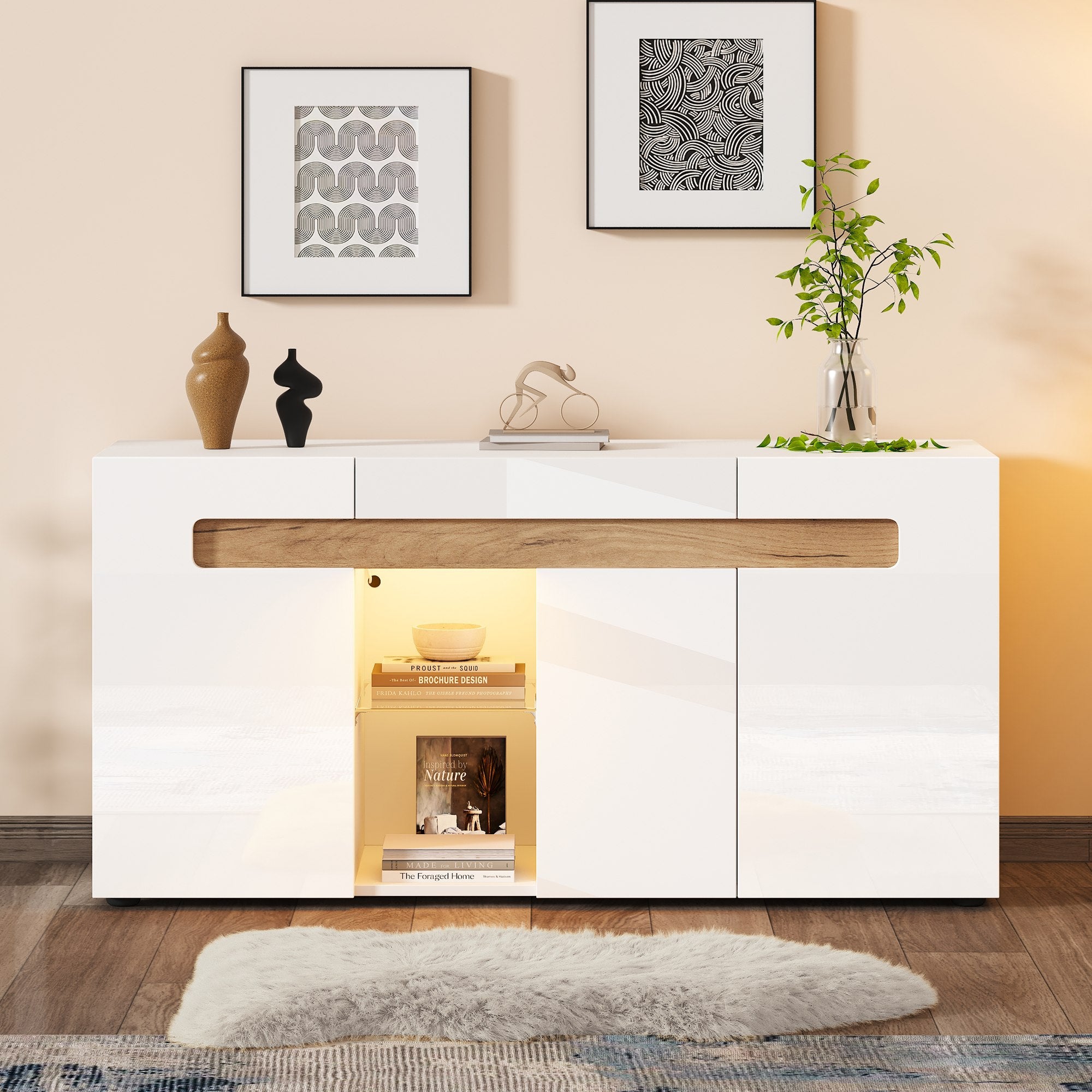 Buffet moderne 140x40x70 cm - Éclairage LED avec commande par ...