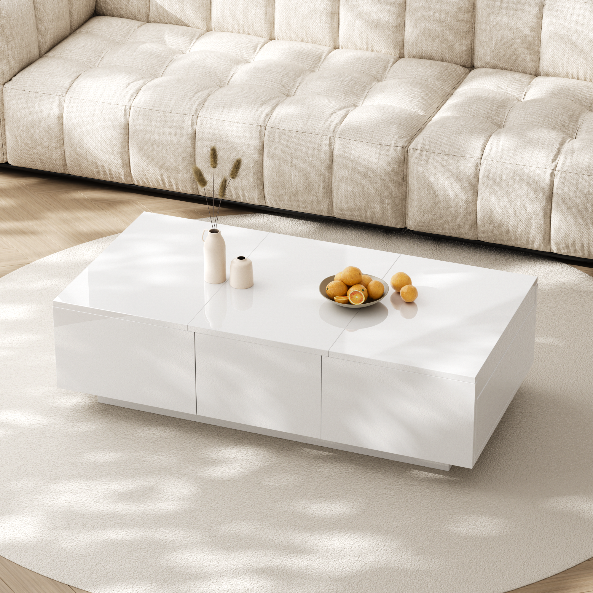 Table basse, table de salon haute brillance avec structure de rangement ...