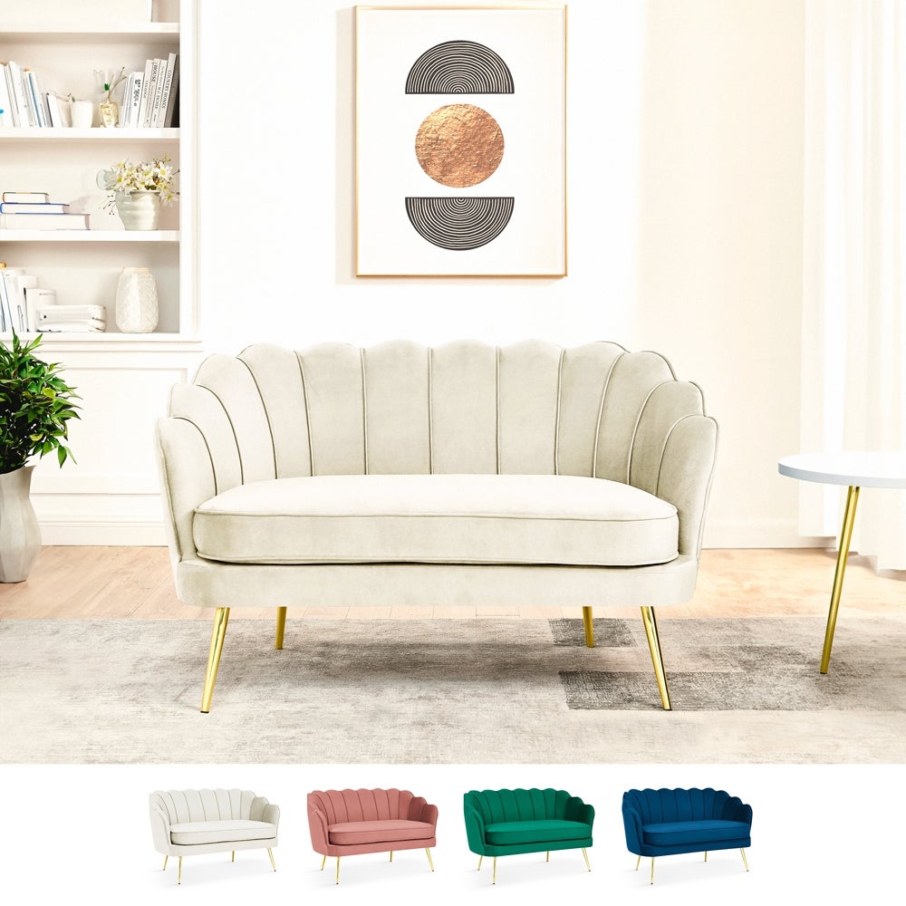 Sofá de 2 plazas de terciopelo con forma de concha estilo vintage con ...