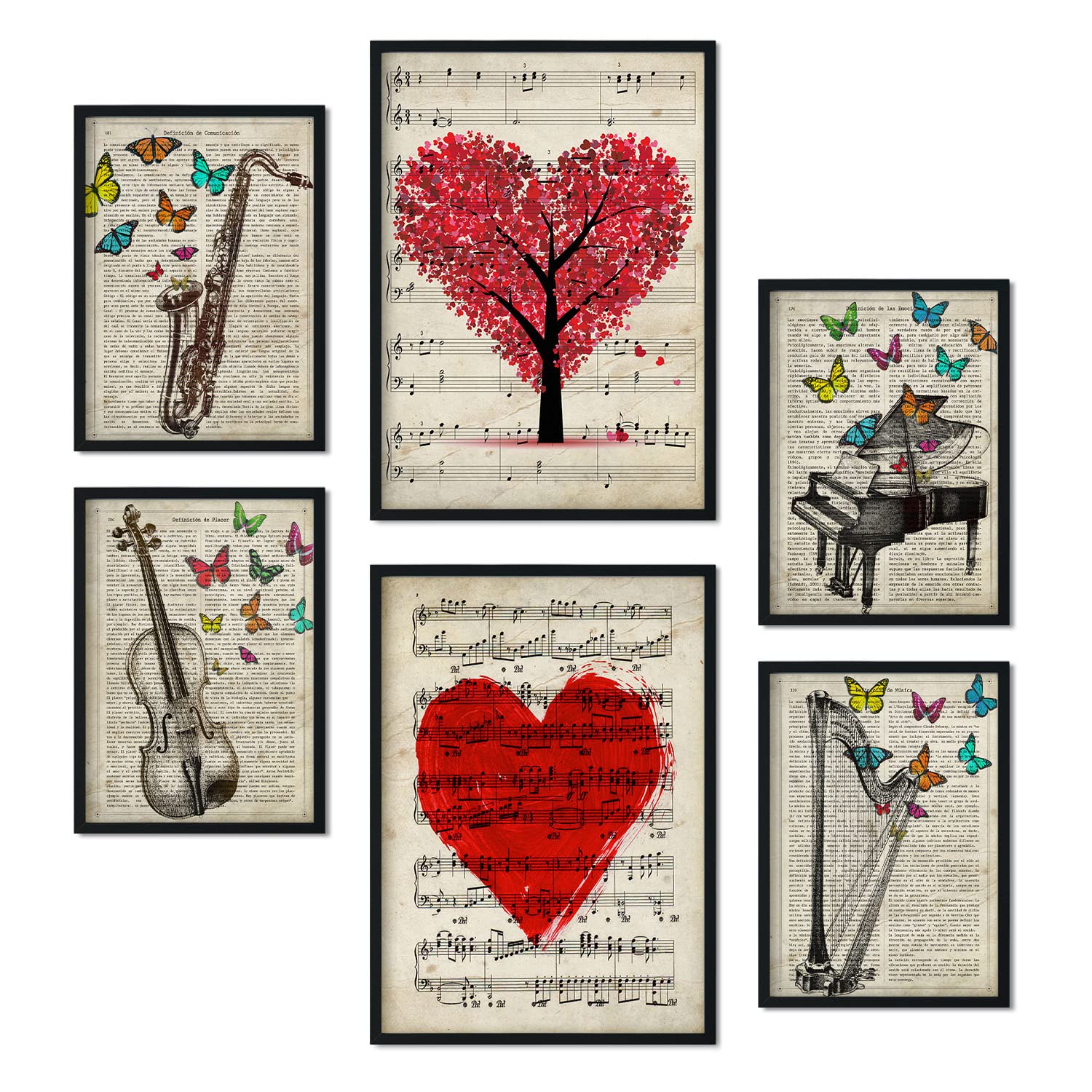 6 Affiches Ensemble De Musique Vintage. Collection De Feuilles Avec ...